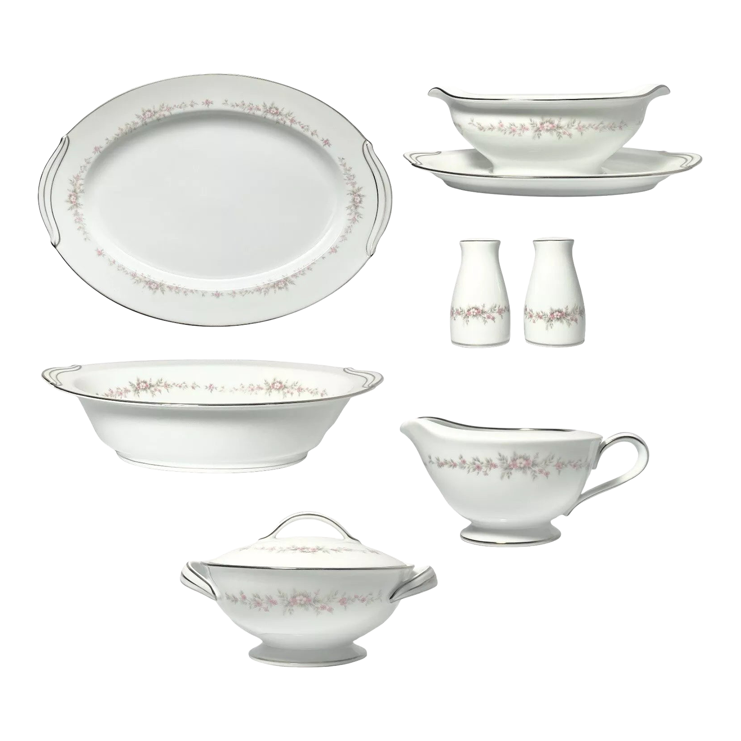 1960s Noritake “Rosepoint” 6-Piece Porcelain Dinnerware Serving Hostess ...