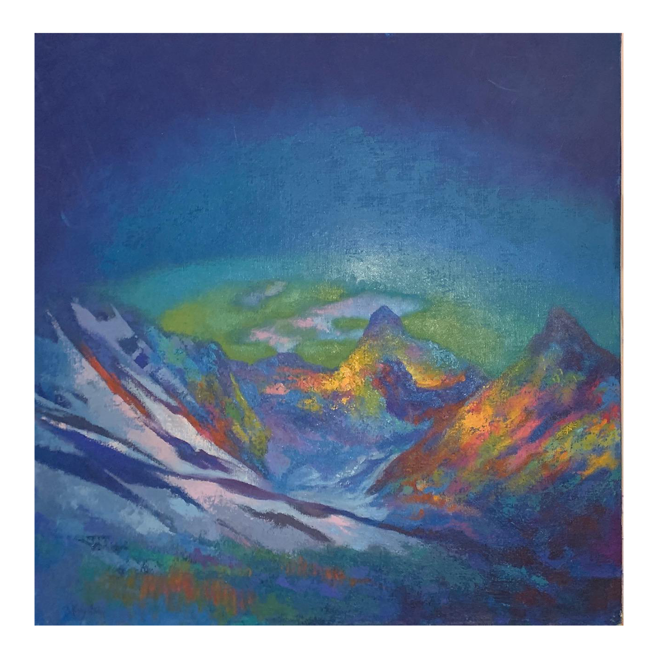 1980s 'Rocky Mts' Gesso & Oil on Raw Canvas Painting by Hal Frater ...