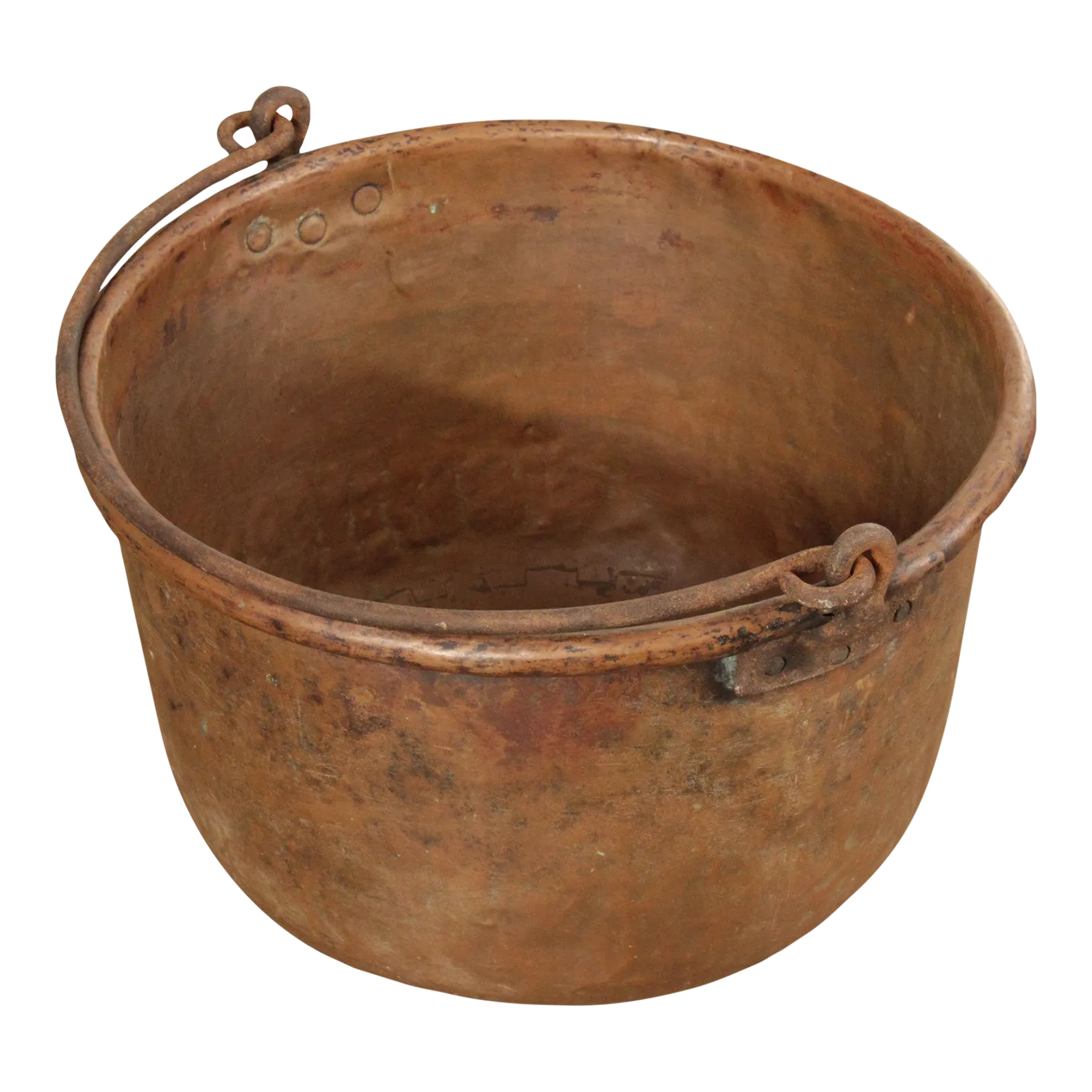 Antique Hammered Copper Pot with Iron Handle | Chairish