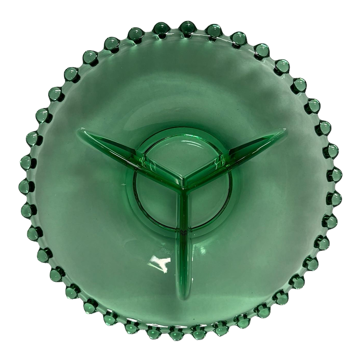 Vintage Green Bead Edge Depression Glass Divided Plate | Chairish