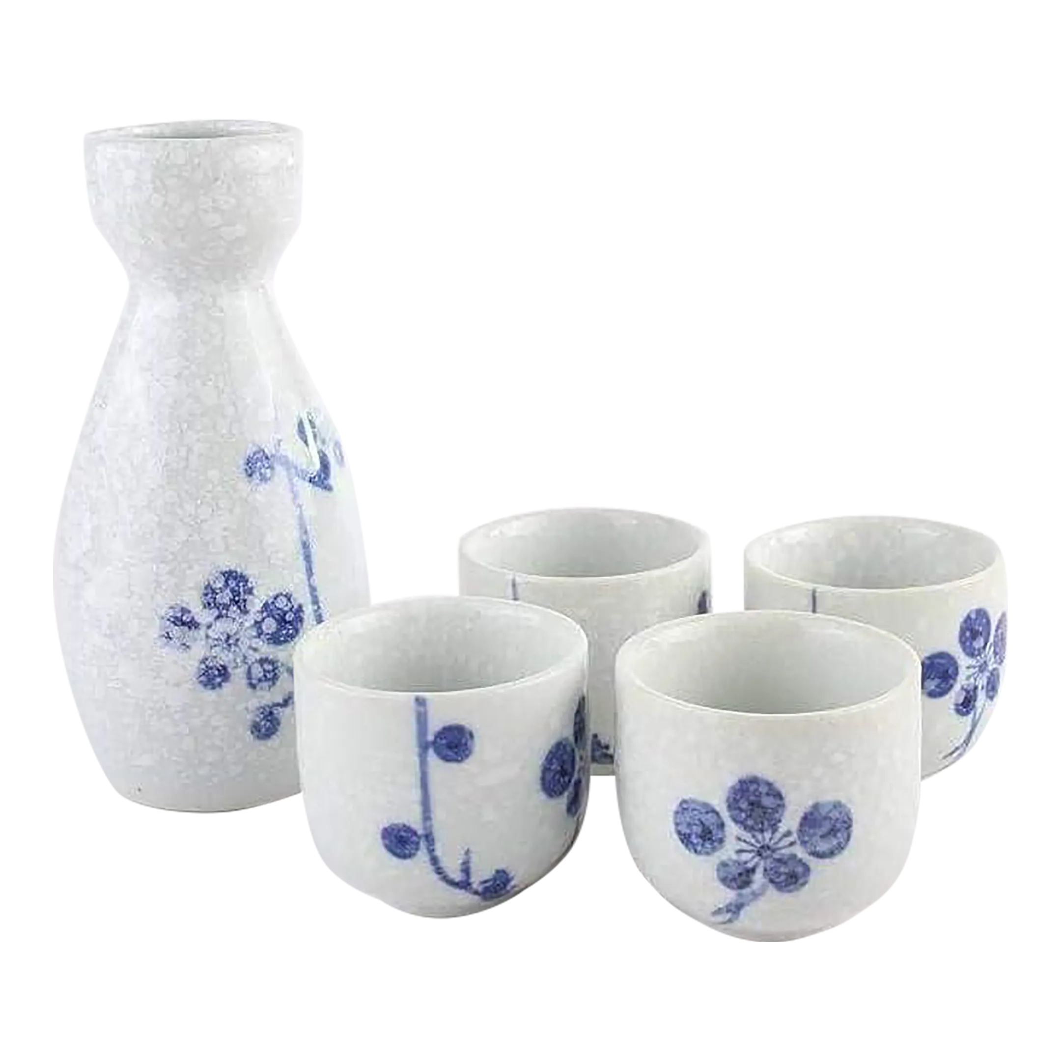 Japanese Blue and White Sake Cups Flask Set Spring Cherry Blossom ...