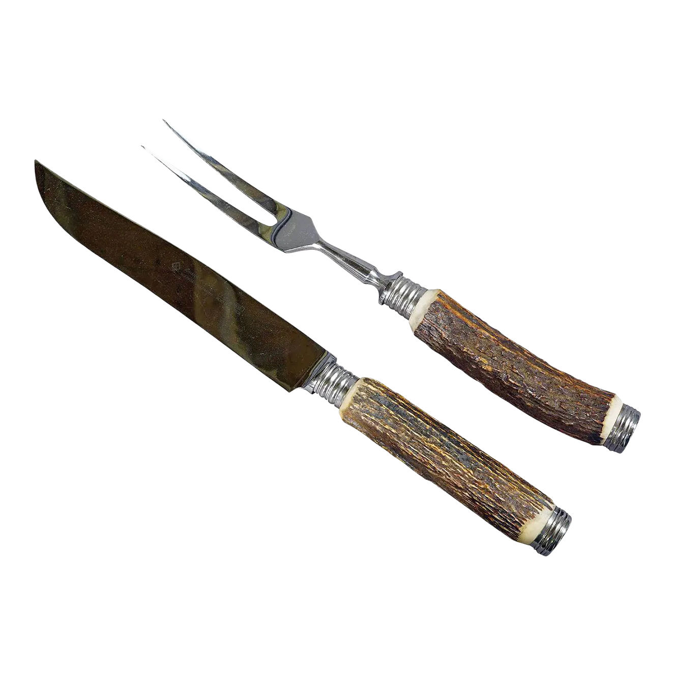 Vintage Stag Horn Carving Set Solingen, Germany | Chairish
