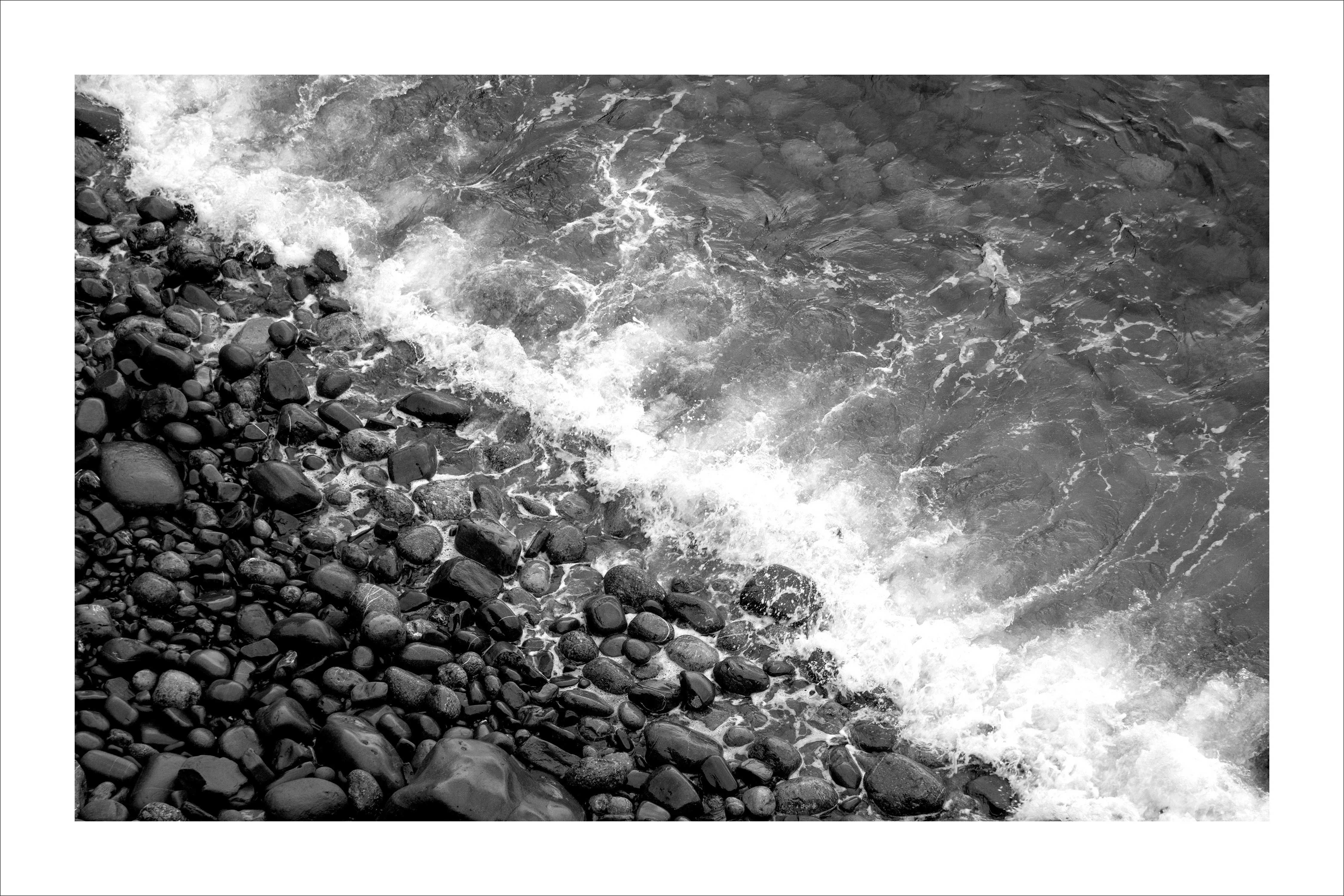 "British Pebble Beach" Contemporary Coastal Black and White Giclée ...