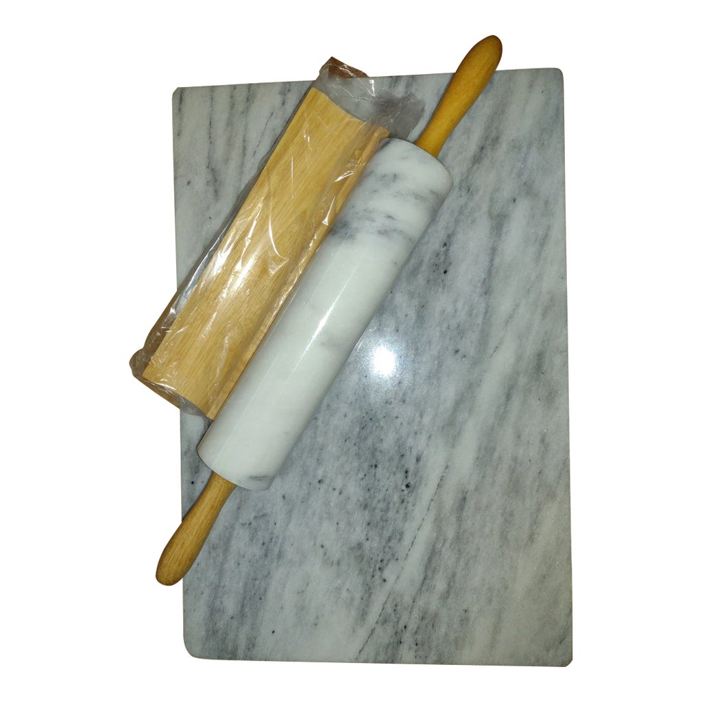 1980s Marble Rolling Pin and Marble Board- 2 Pieces | Chairish