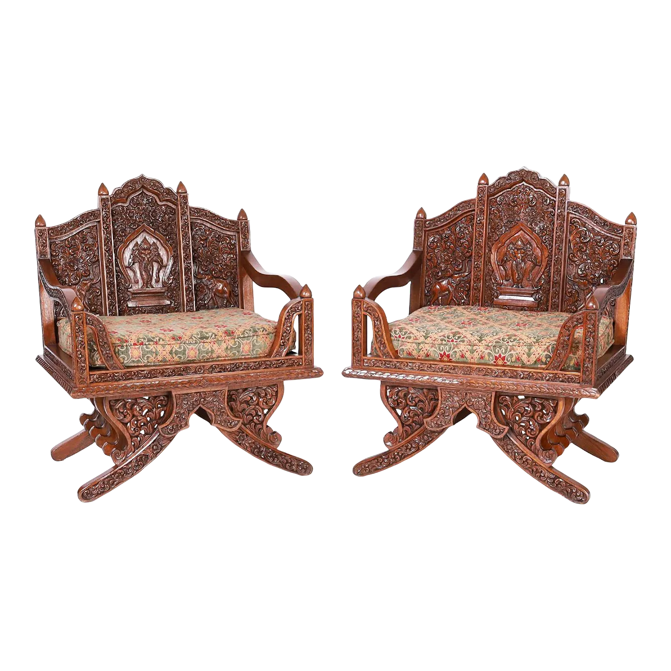 Pair of Thai Rosewood Elephant Saddle Style Chairs | Chairish