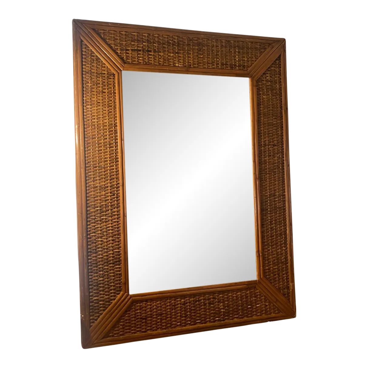 Mid 20th Century Modern Rattan & Bamboo Rectangular Mirror | Chairish