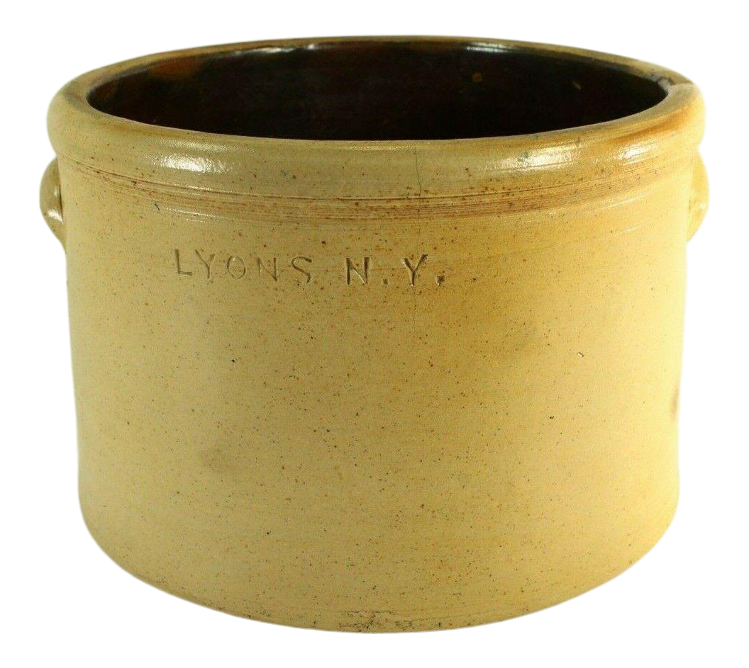 1850-1880's Early American Stoneware Crock, Marked Lyons N. Y. | Chairish