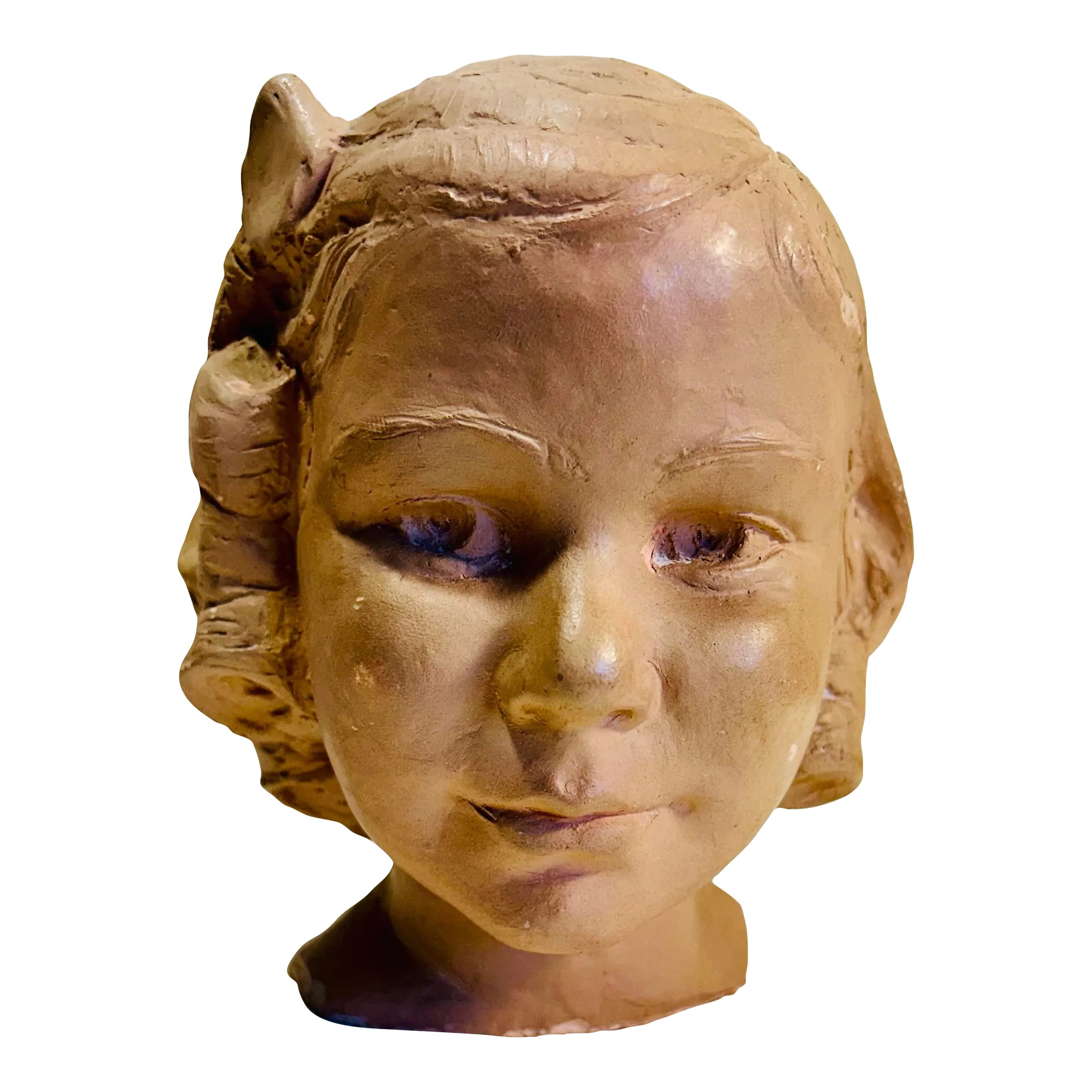 Vintage Plaster Sculpture of a Young Girl’s Head With Bow in Hair ...