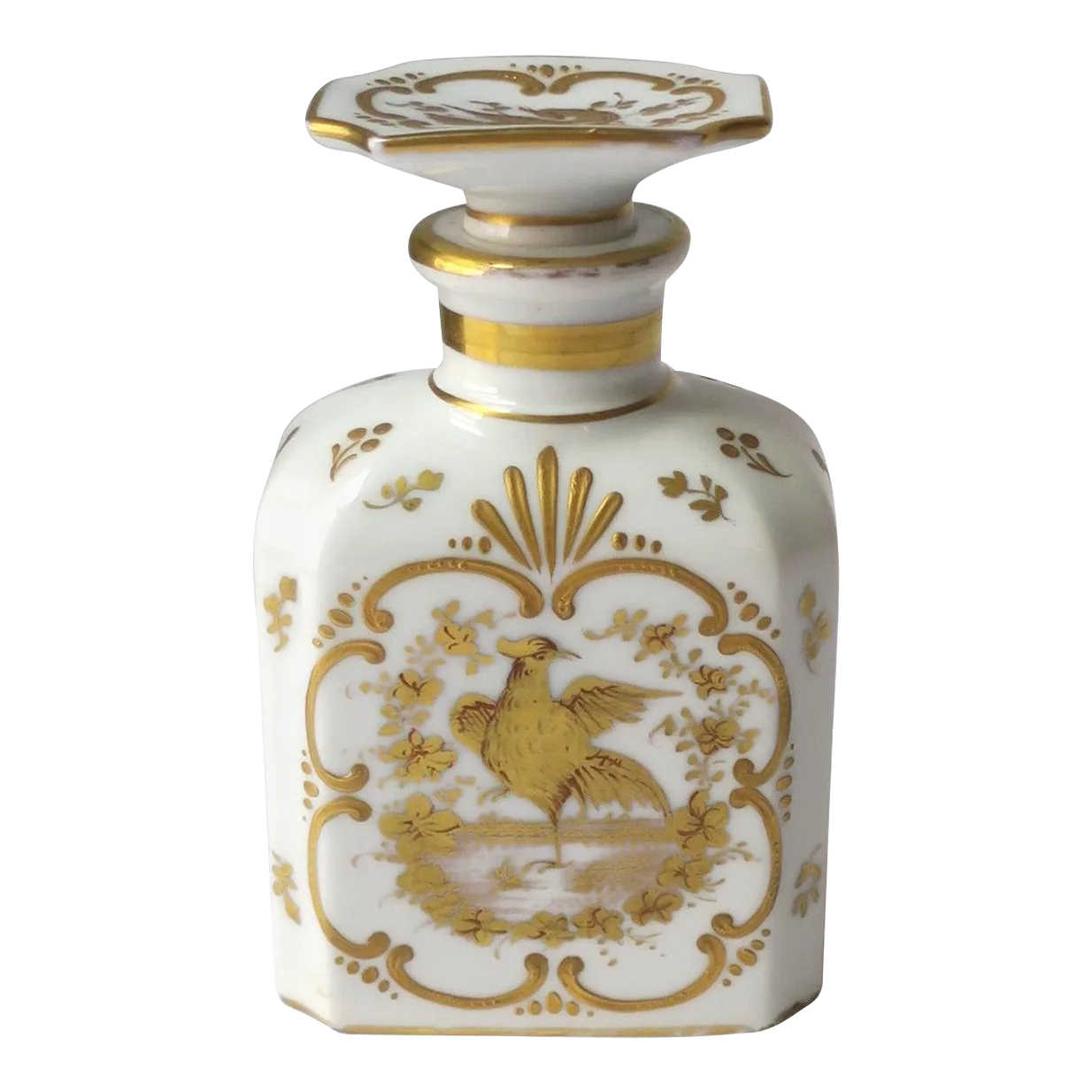 Italian White and Gold Porcelain Vanity Bottle with Bird Design Rococo ...