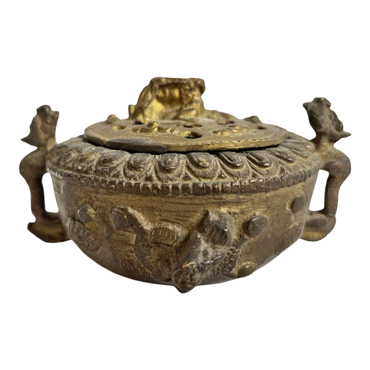 Antique Old Brass Dragon Incense Pot | Chairish