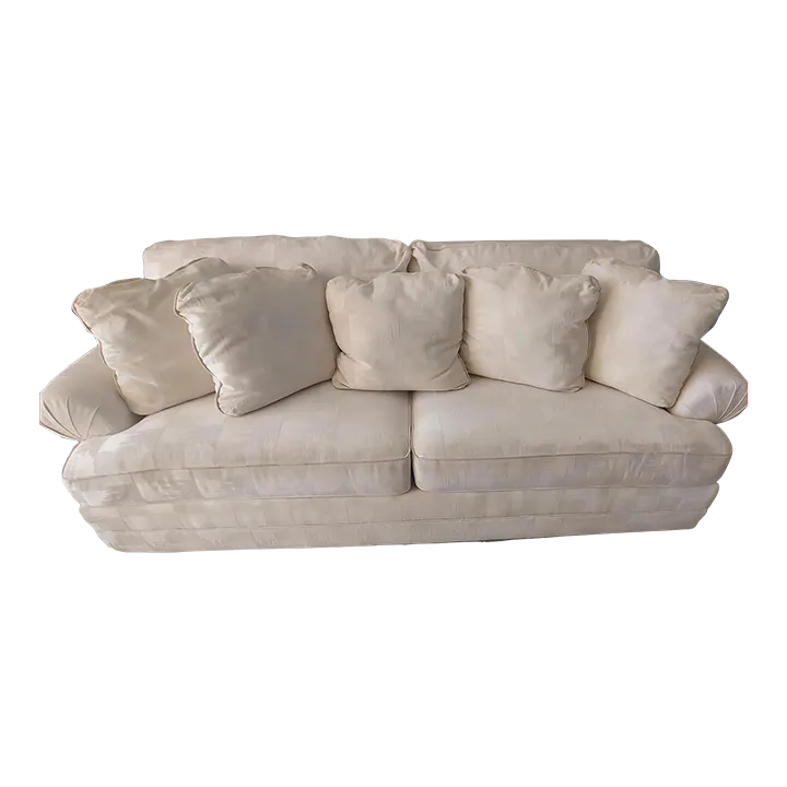 1990s White on White Pattern Upholstered Sofa | Chairish