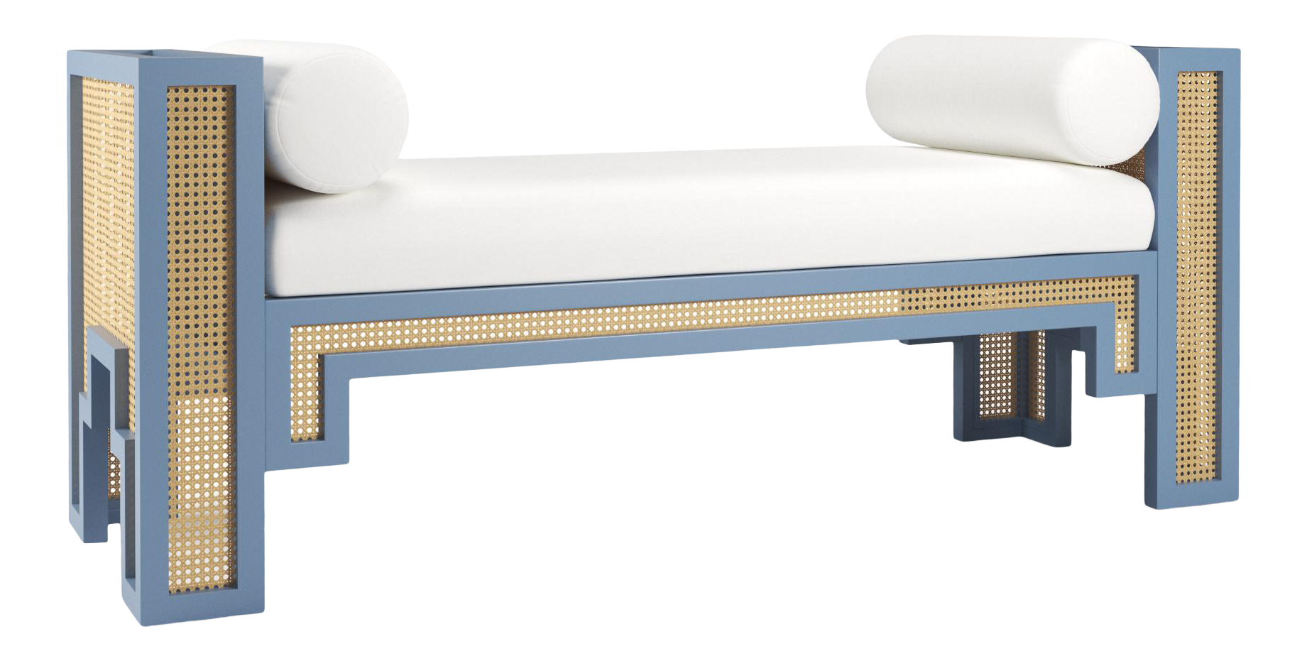 Alexandra Bench - Summer Mist Blue, Optic White Linen | Chairish