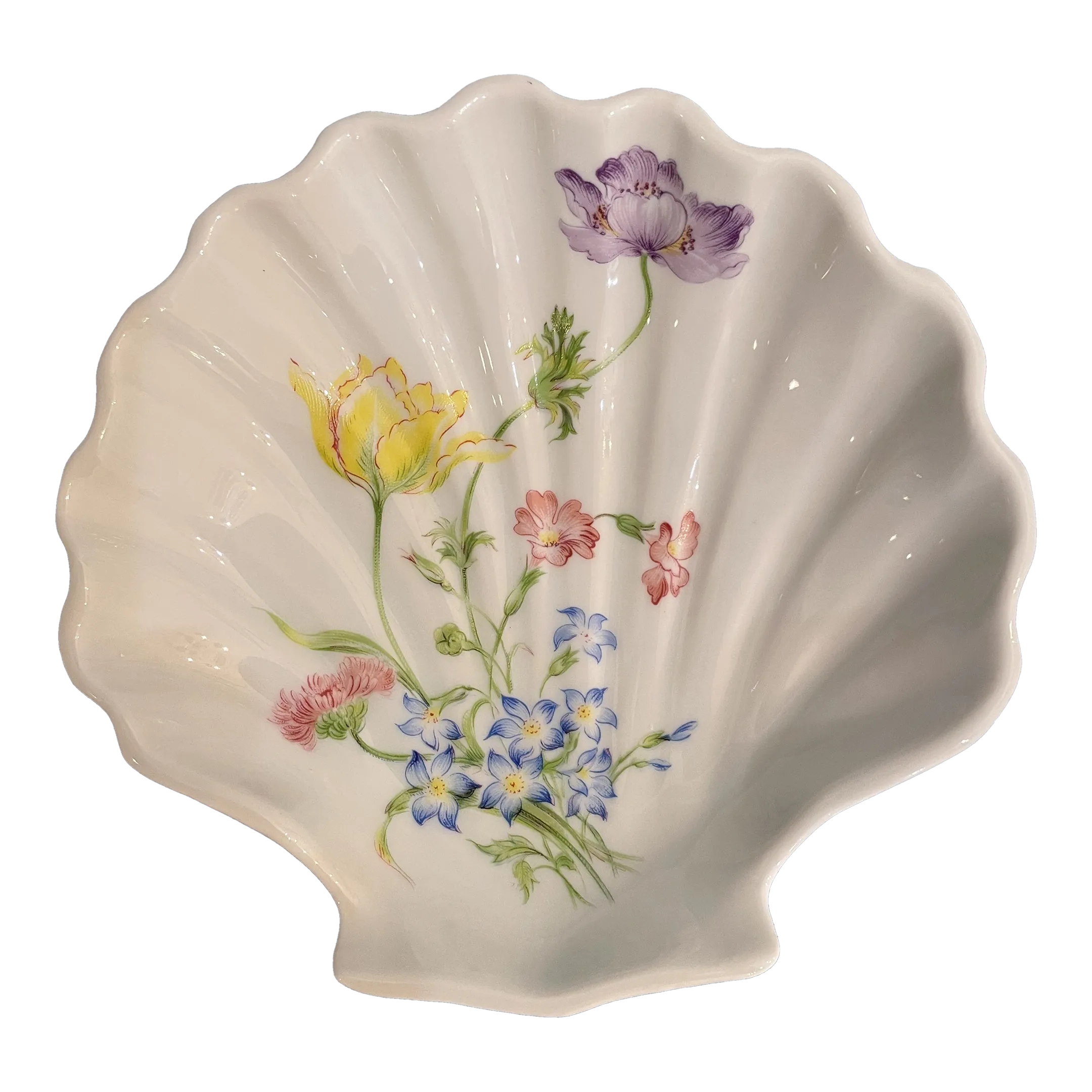 Vintage Limoges French Porcelain Shell Dish With Floral Design | Chairish