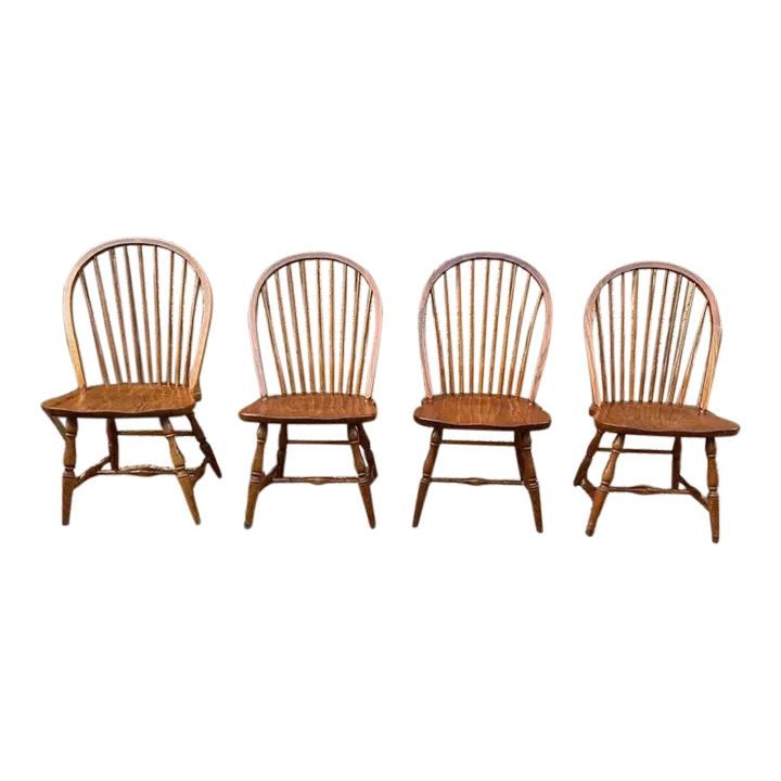 Late 20th Century Set of Four Vintage Tiger Oak Windsor Spindle Bow ...