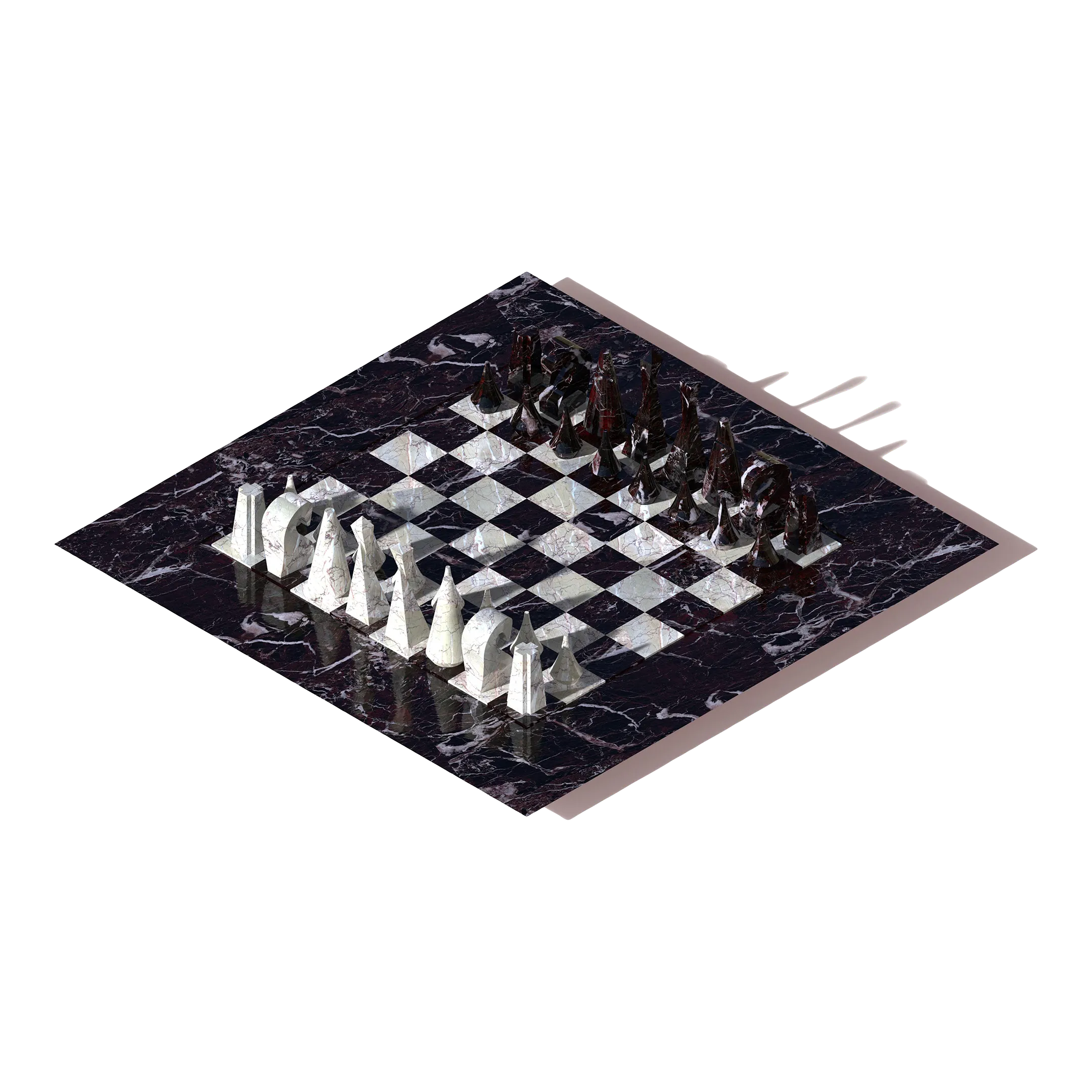 “Metis” Marble Chess Set in Deep Red and Gray Marble | Chairish