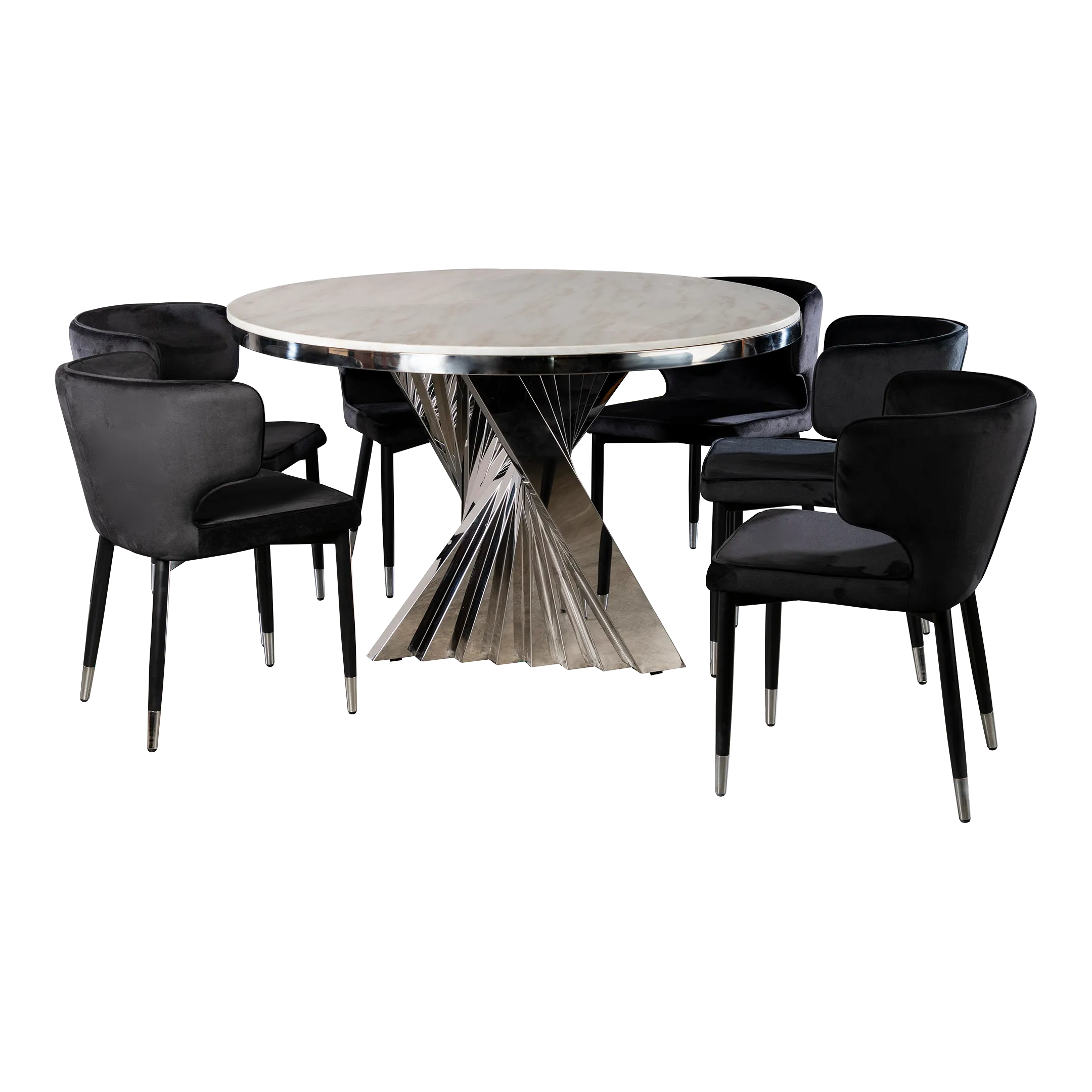 Waterfall Round Dining Table & Chairs - Set of 7 | Chairish