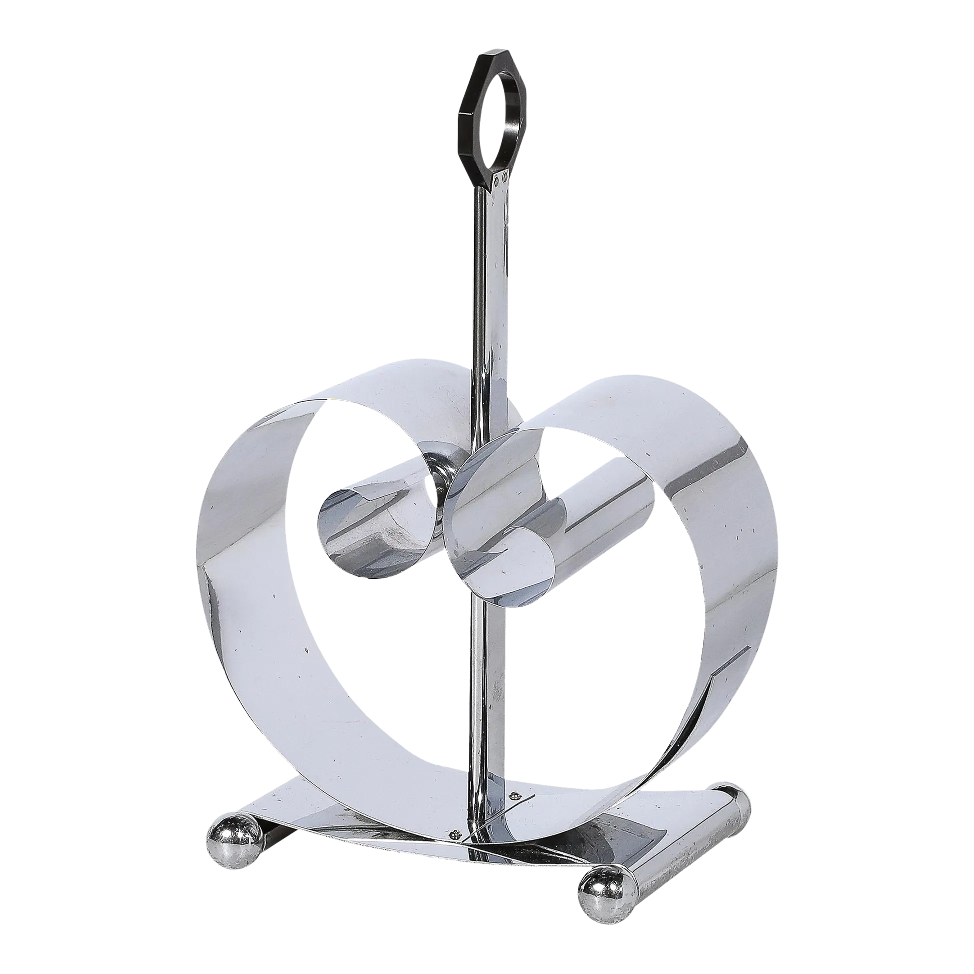 Art Deco Machine Age Black Enamel and Chrome Scroll Form Magazine Stand ...