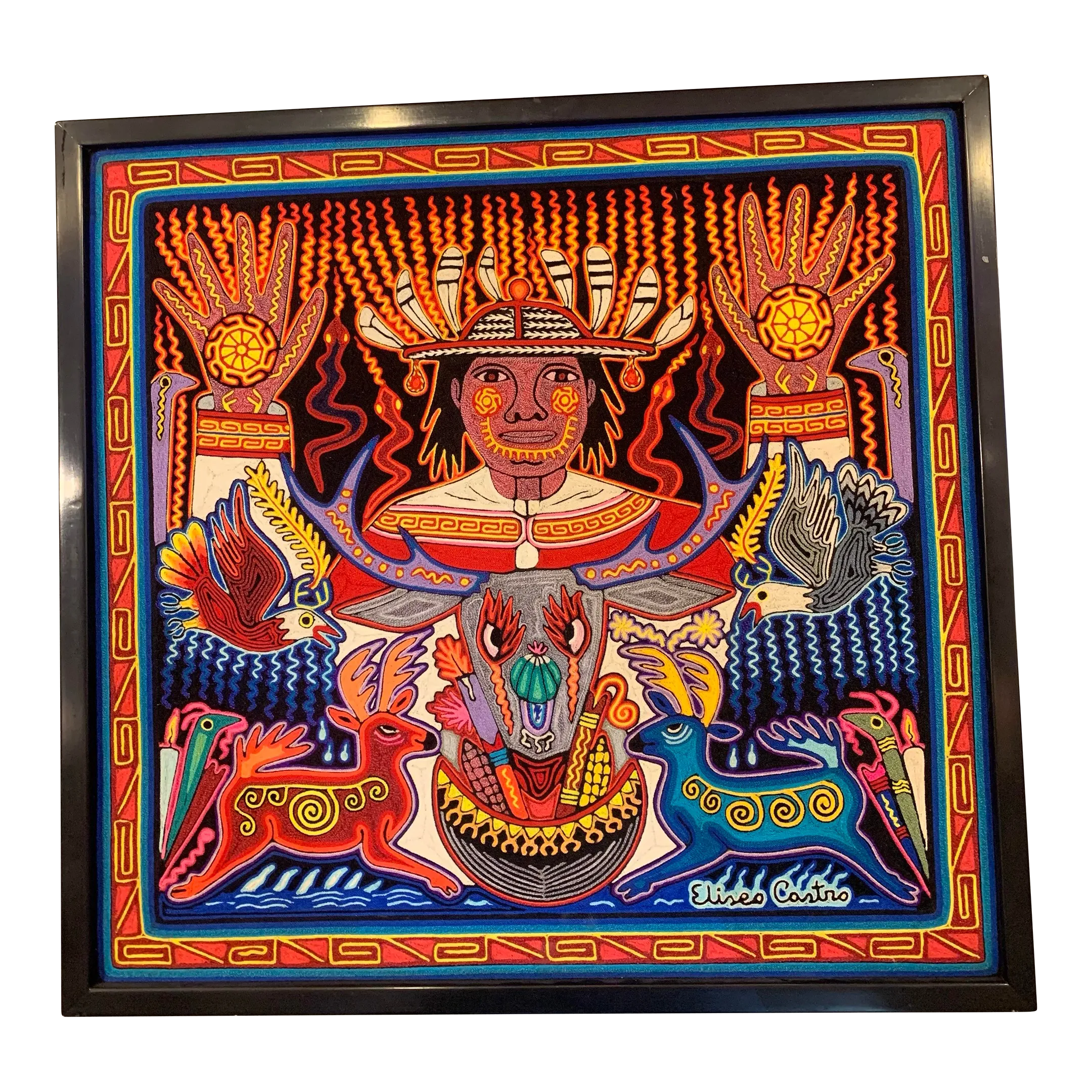 1980s Huichol Art by Eliseo Castro, Framed | Chairish