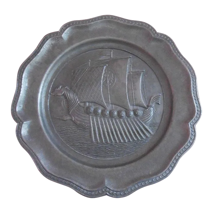 Vintage Pewter Viking Long Boat Ship Nautical Decorative Display Plate ...