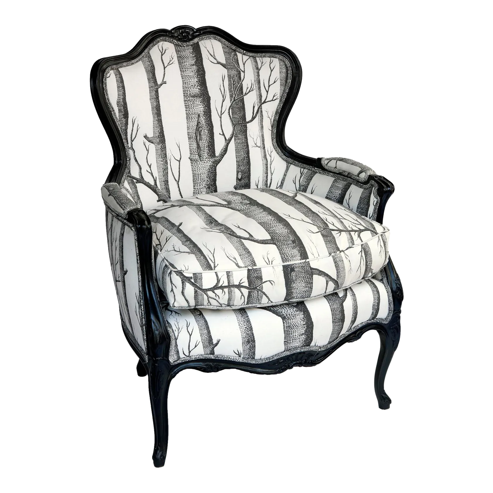 French Chair Upholstered With Tree Print | Chairish