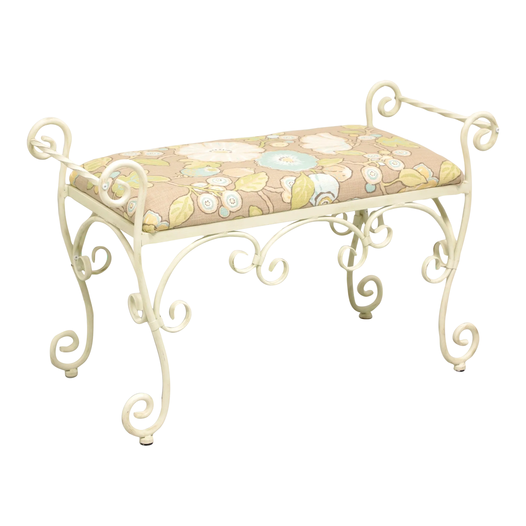 Vintage Wrought Iron White Painted Vanity Bench | Chairish