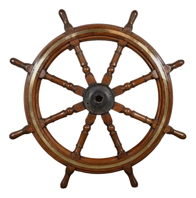 Teak Boat Wheel Bar | Chairish