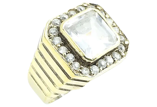 Gilt Sterling & Crystal Cocktail Ring | Chairish