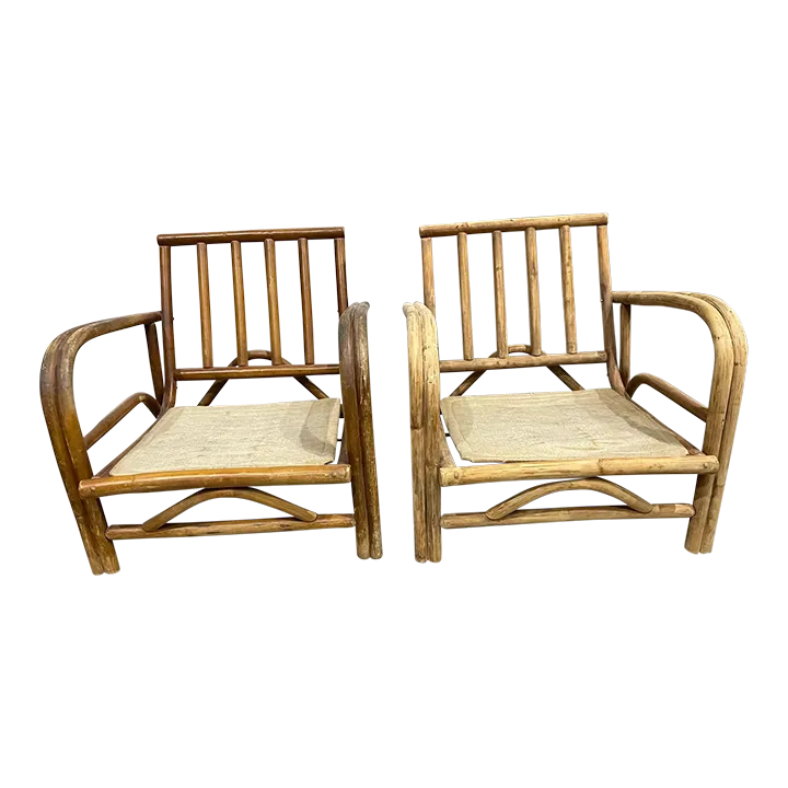 Mid Century Rattan Arm Chair Frames - a Pair | Chairish