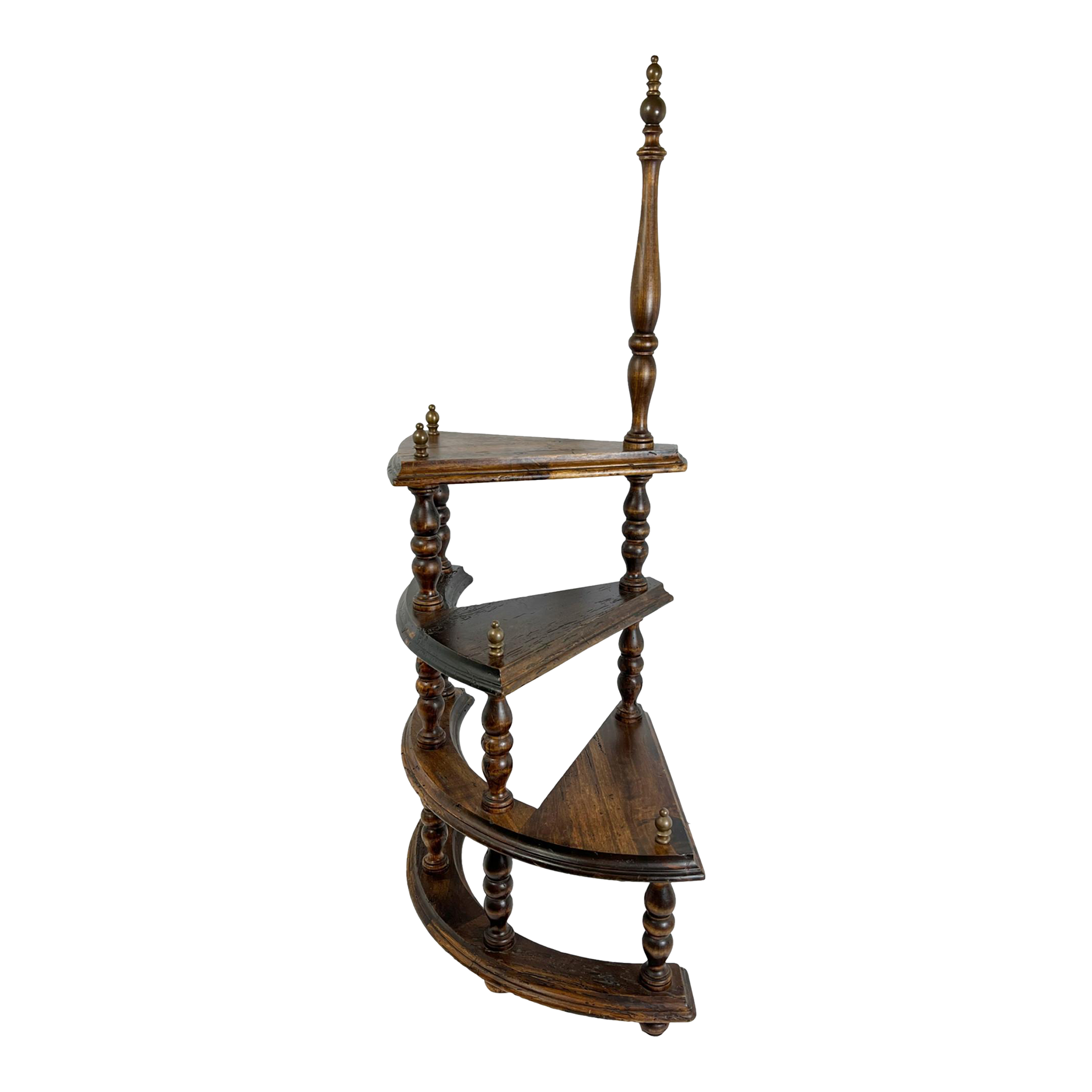 Antique Walnut Spiral Library Step Ladder With Brass Finials | Chairish