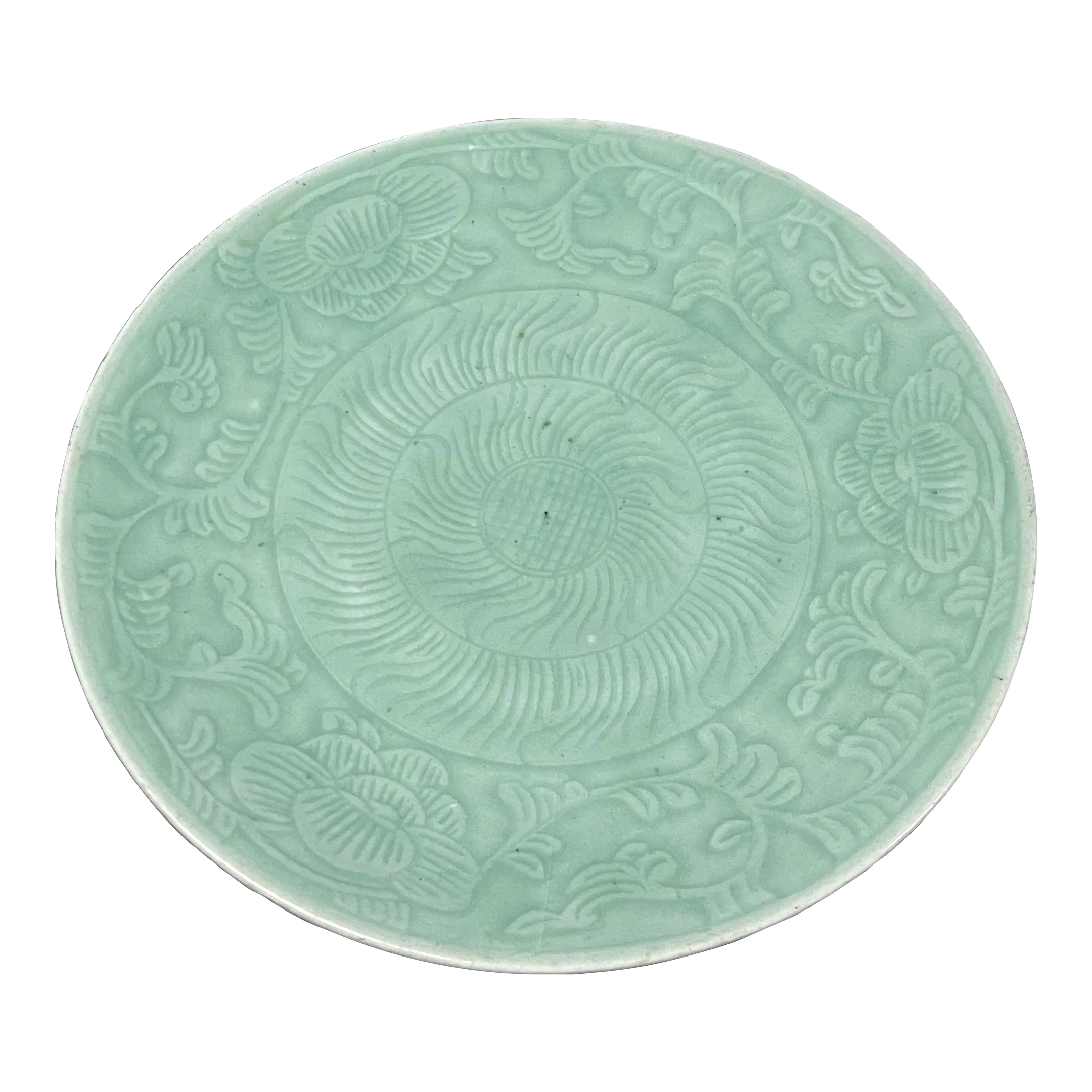 Late 19th Century Chinese Art Porcelain Celadon Plate Floral Design ...