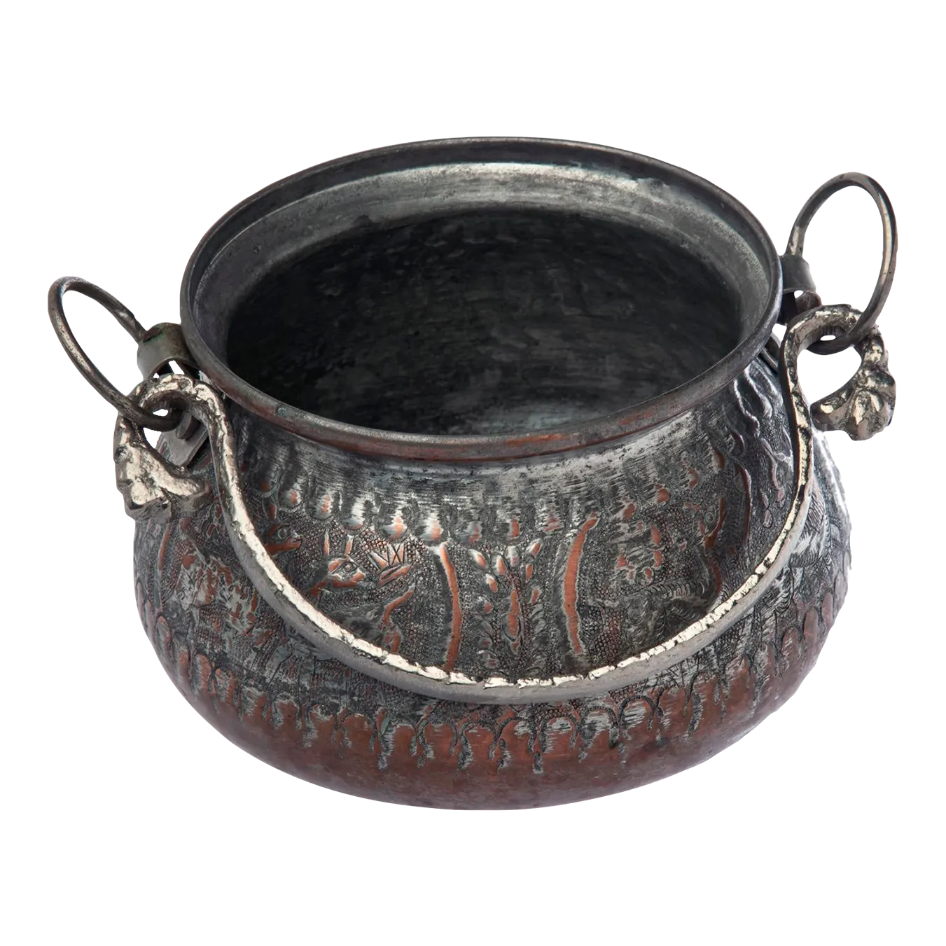 Early 20th Century Persian Ornate Hand Tooled & Tinned Copper Calderon | Chairish