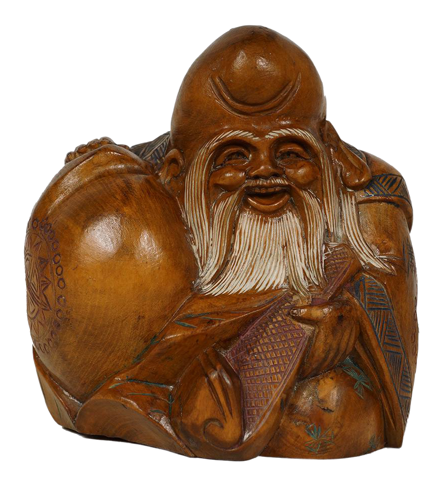 Early 20th Century Antique Asian Carved Wooden God of Longevity ...