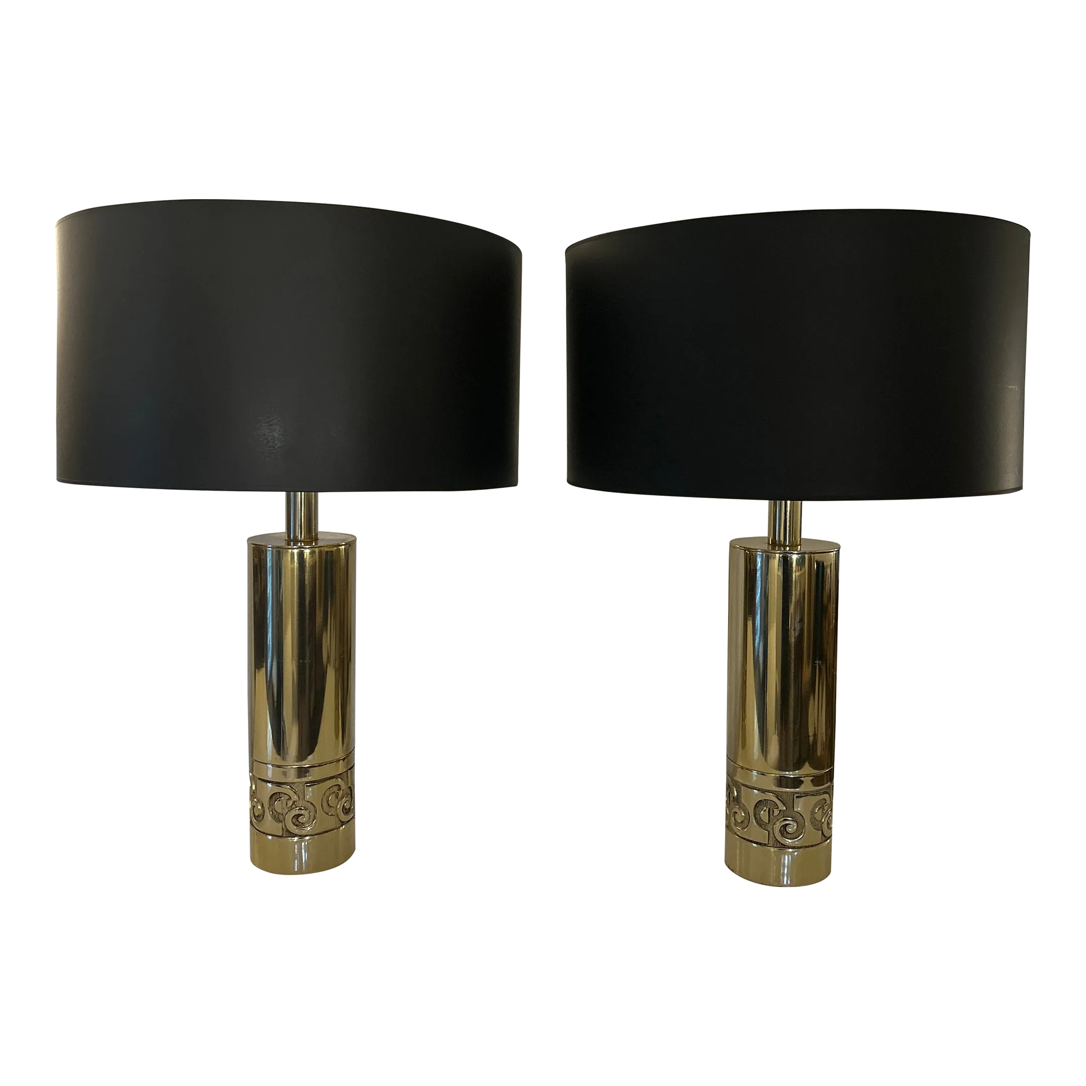 1970s Pierre Cardin Signature Brass Columnar Table Lamps a Pair | Chairish