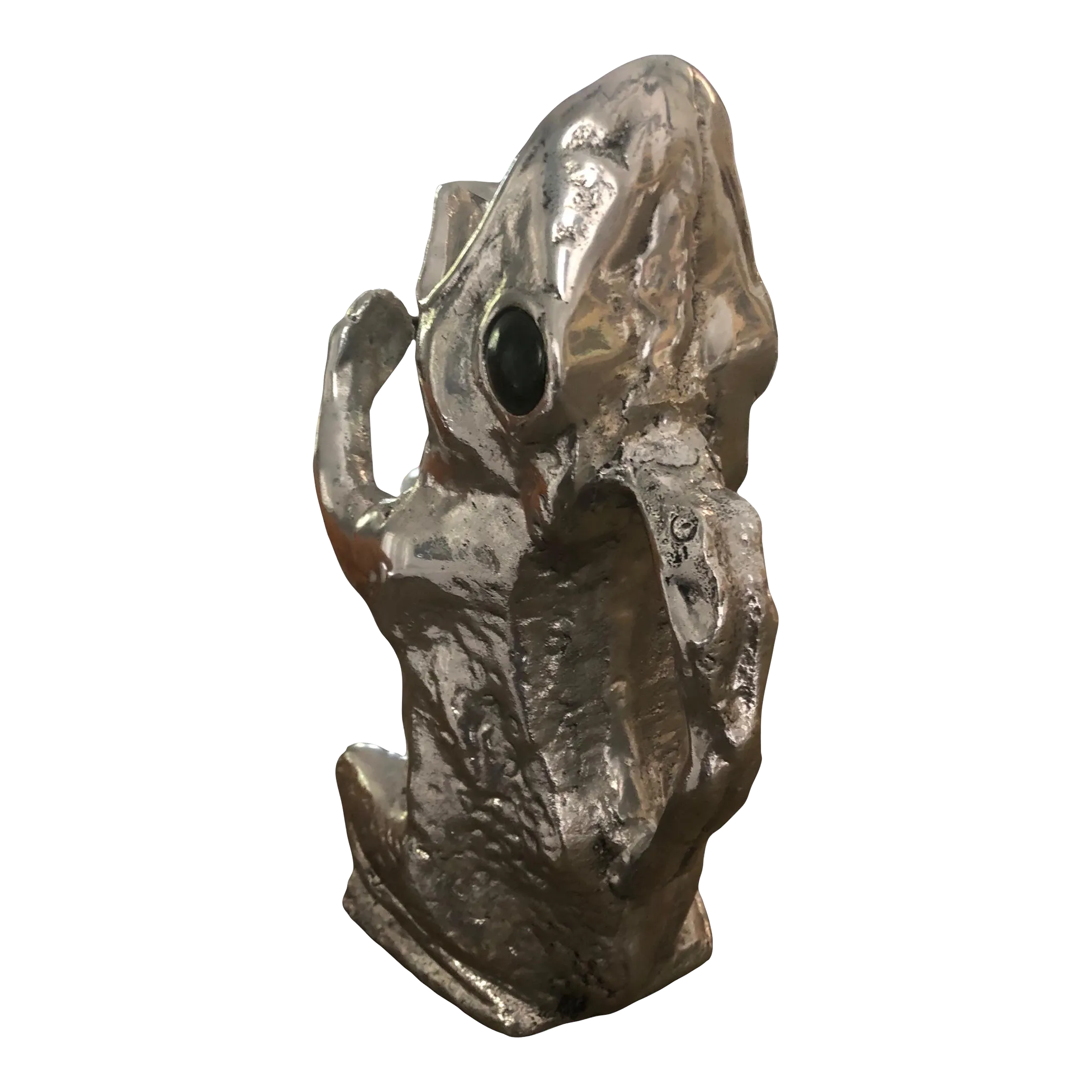 1970’s Arthur Court Aluminum Jade Eyes Frog Pitcher | Chairish