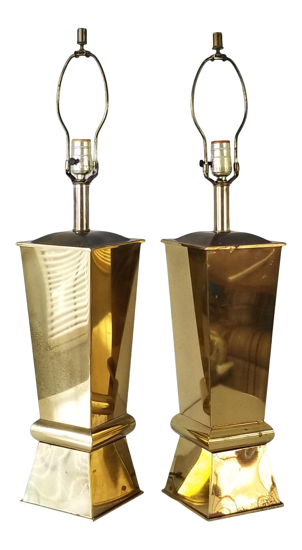 80s Vintage Brass Geometric Table Lamps a Pair | Chairish