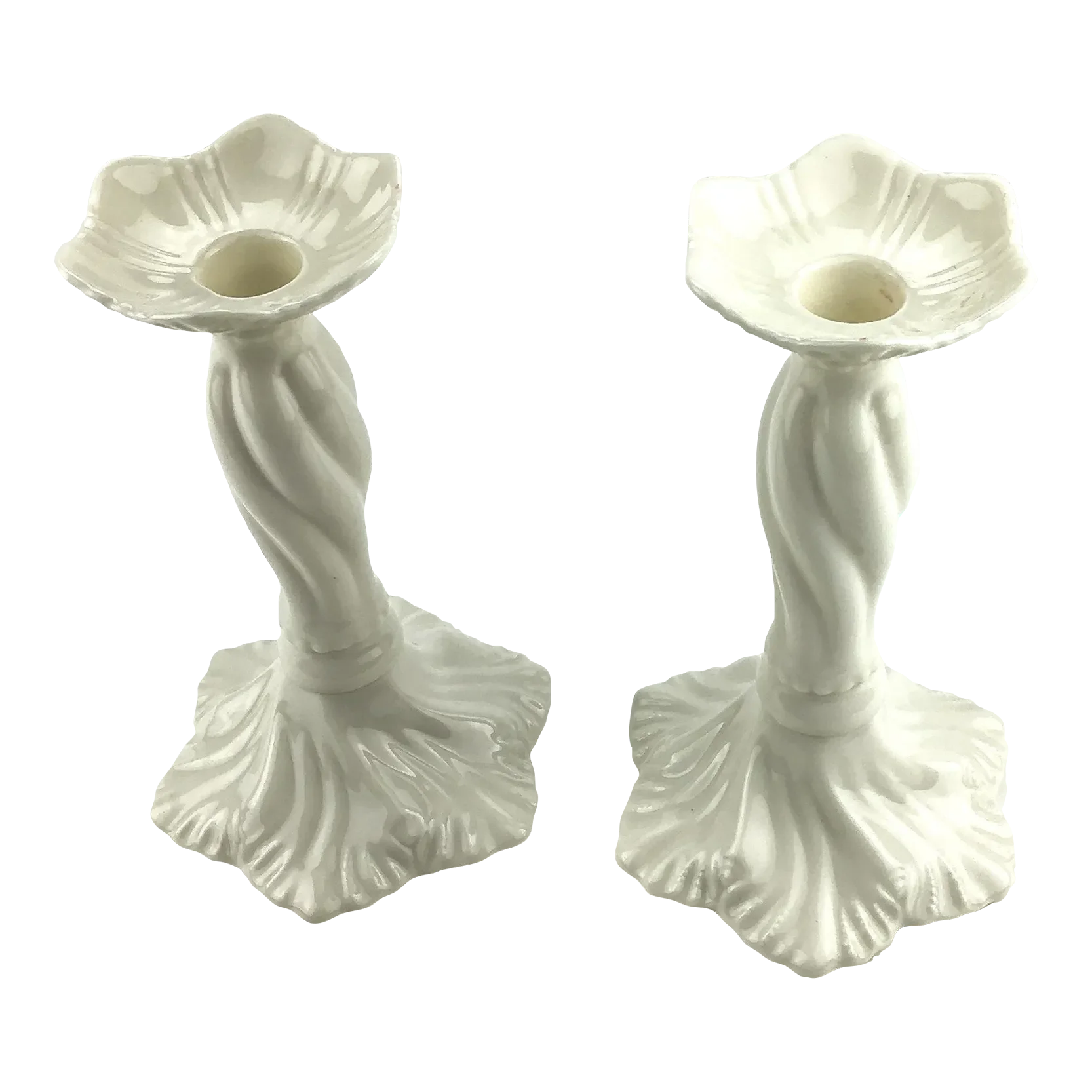 Cream Bone China Porcelain Candle Holders - a Pair | Chairish