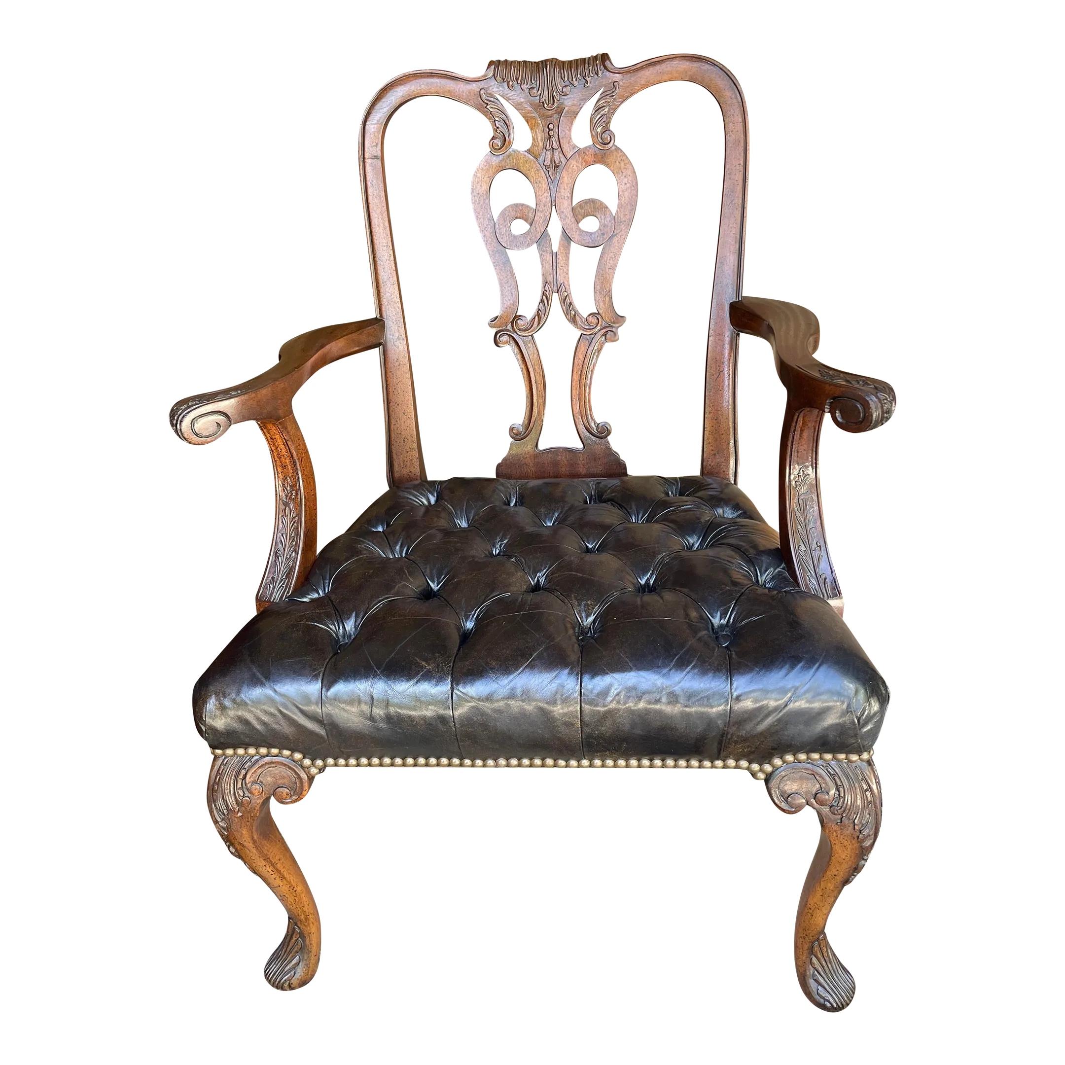 1980s Vintage Georgian Style Tufted Leather Accent Chair | Chairish