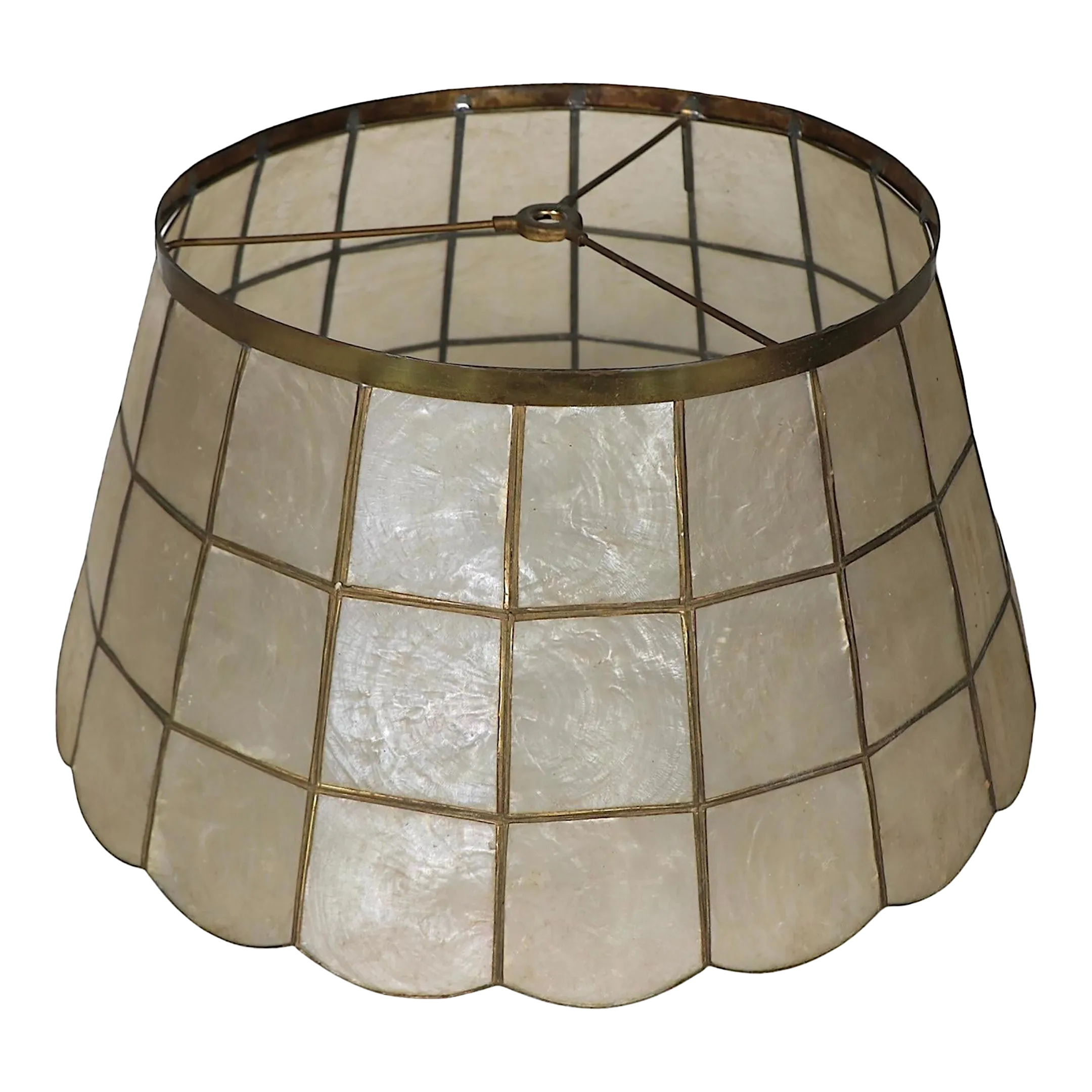 Vintage Leaded Capiz Shell Lamp Shade With Scalloped Edge and Brass ...