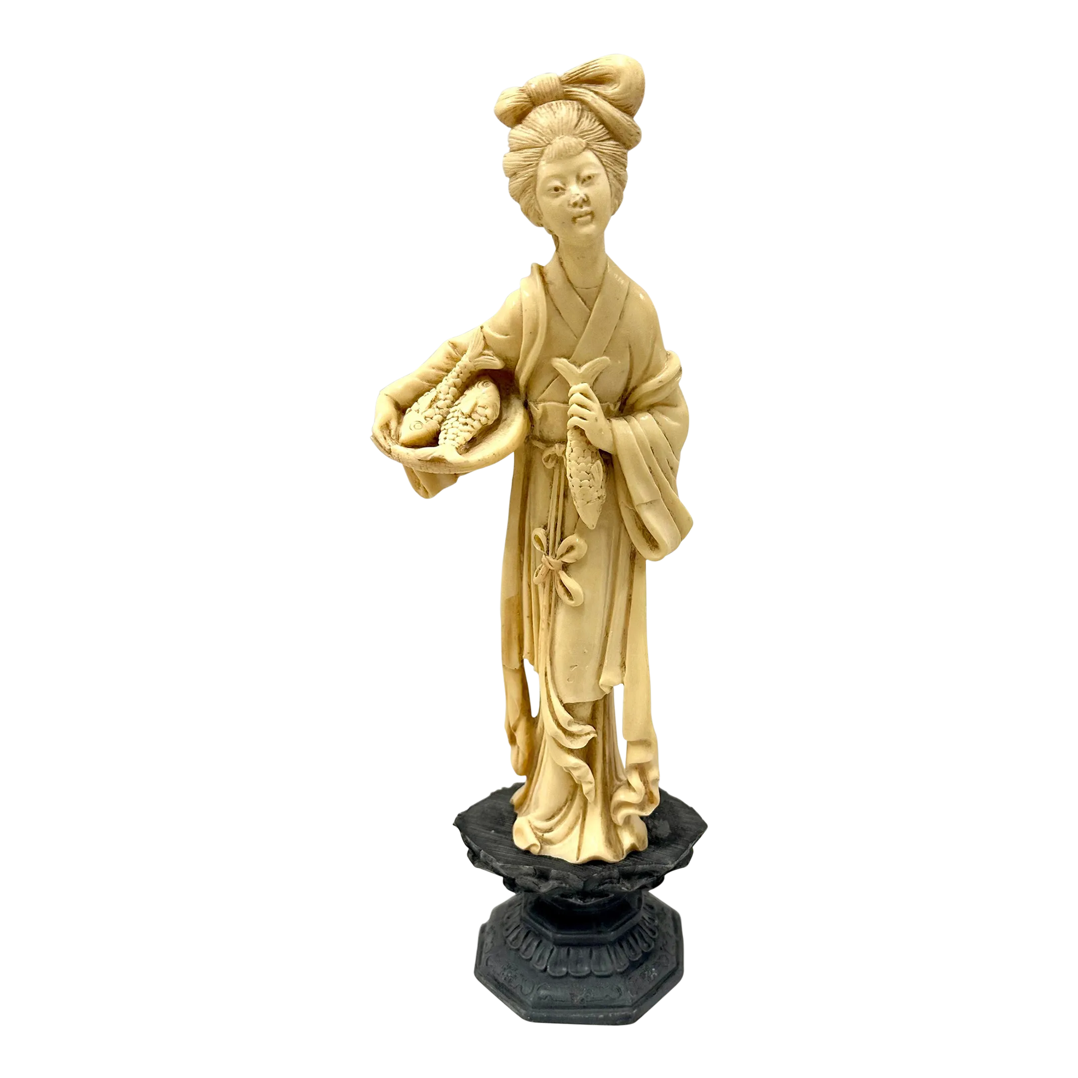 Vintage Oriental Faux Ivory Hand Carved Figurine | Chairish