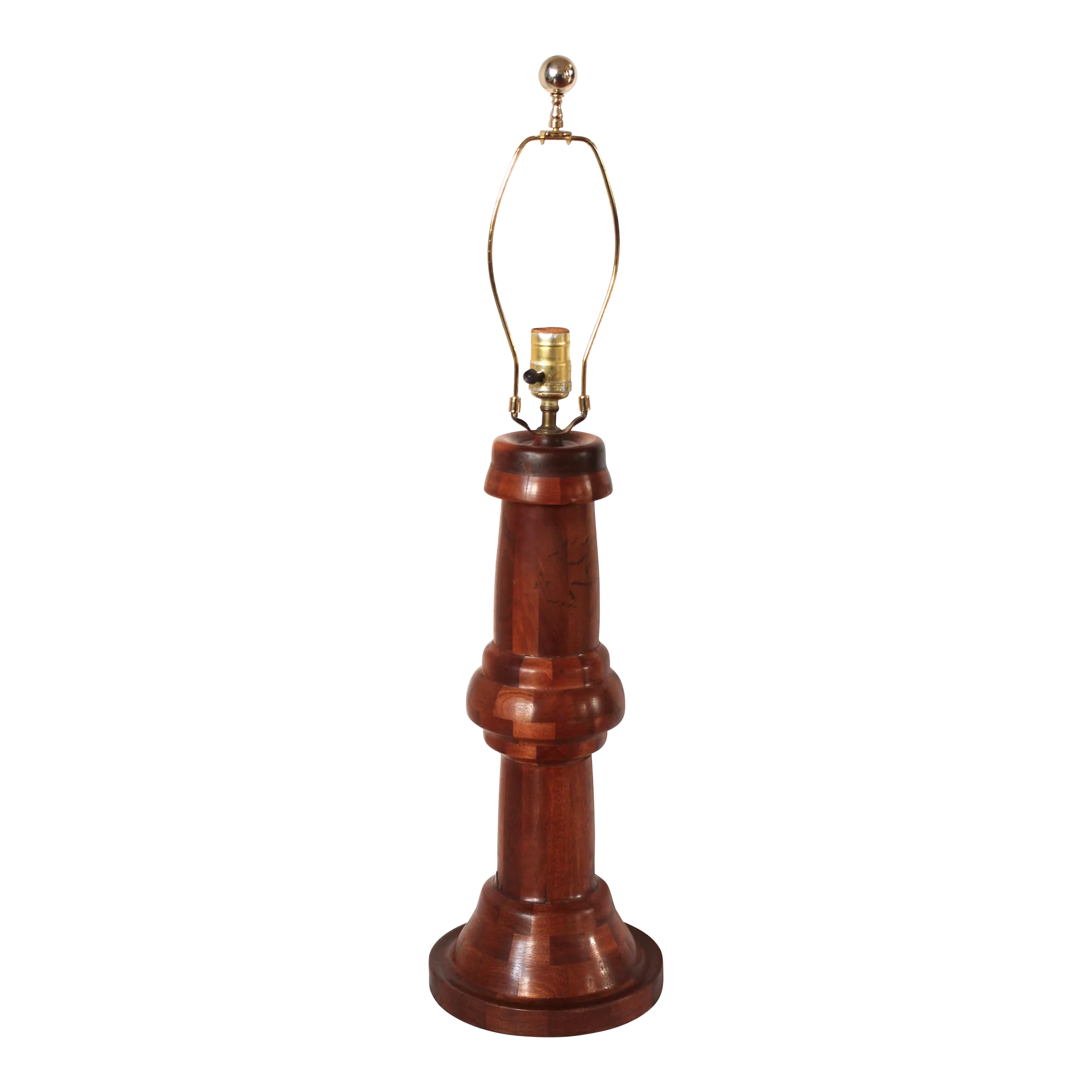 1940s Tall Parquetry Table Lamp Handmade Turned Wood | Chairish