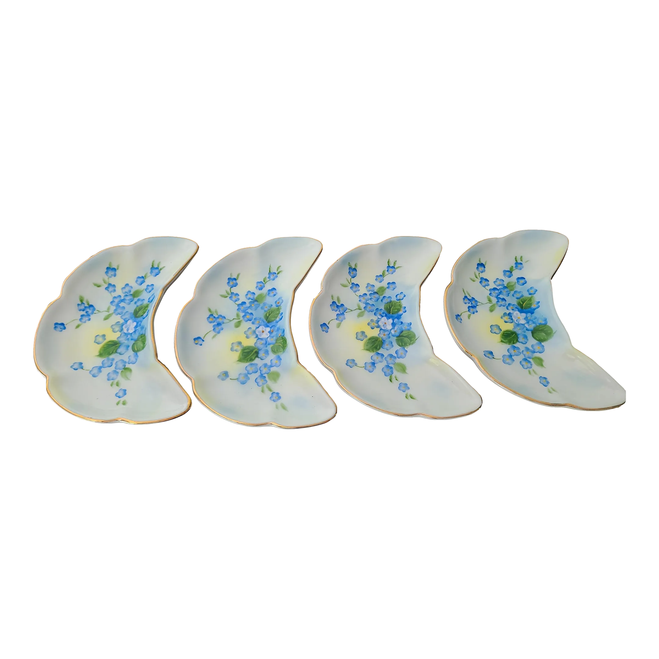 Vintage Hand Painted Crescent Shape Bone Plates- Set of 4 | Chairish