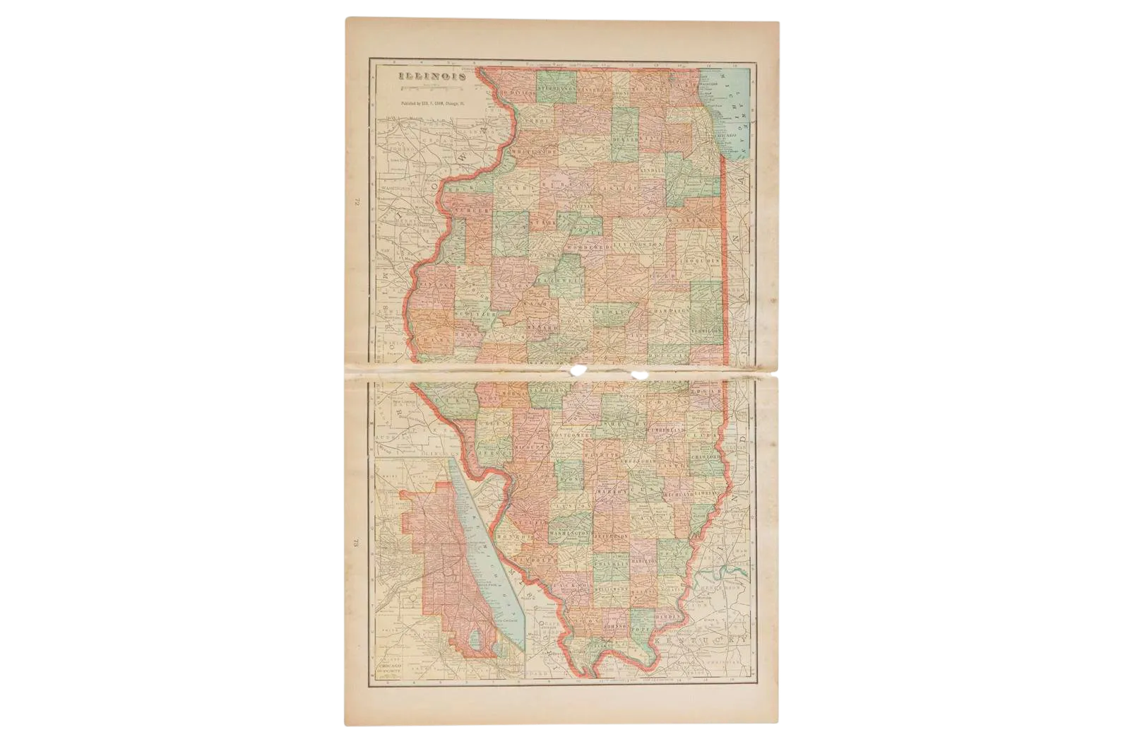 Cram's 1907 Map of Illinois | Chairish