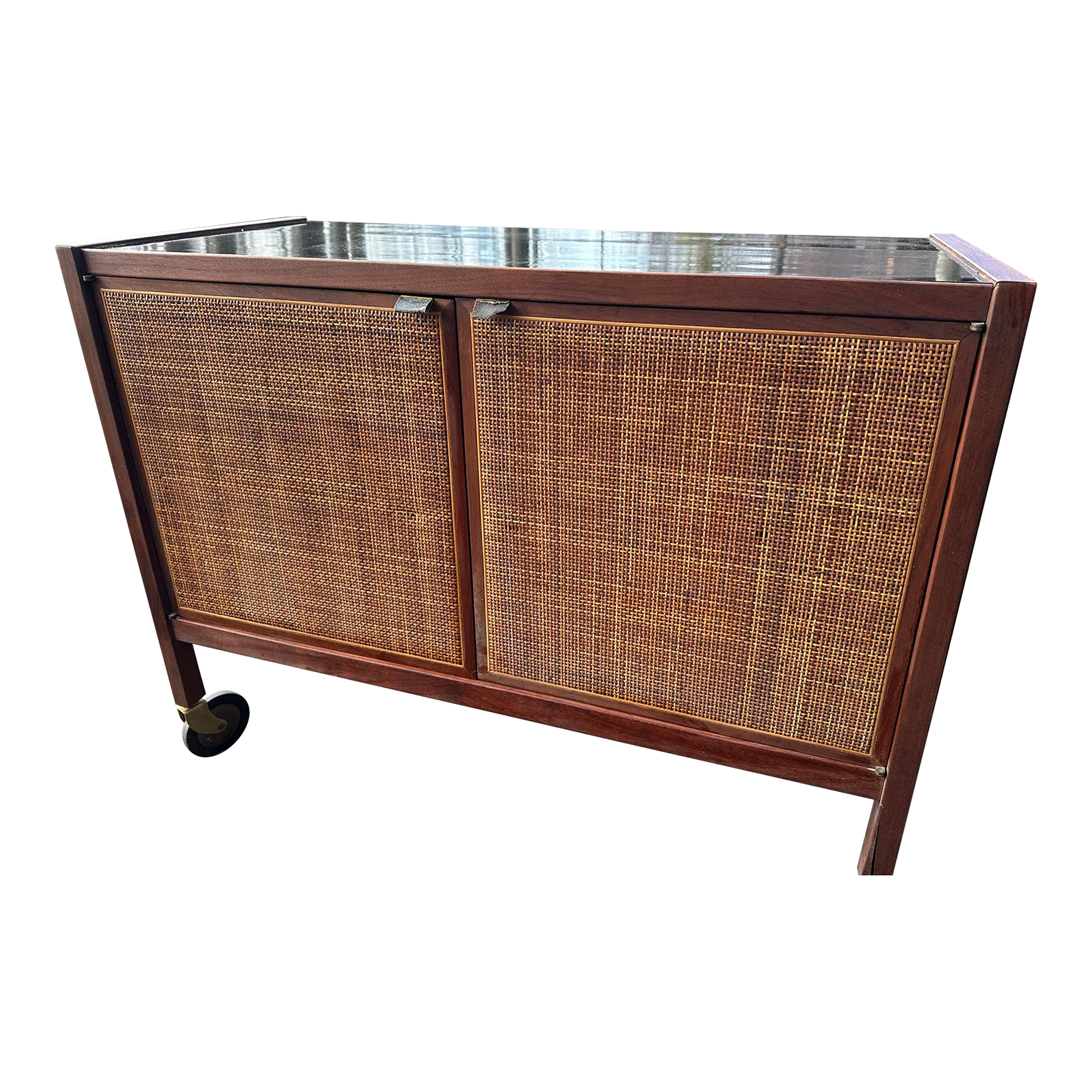 Vintage Mid-Century Modern Hibriten Walnut Bar Cart | Chairish