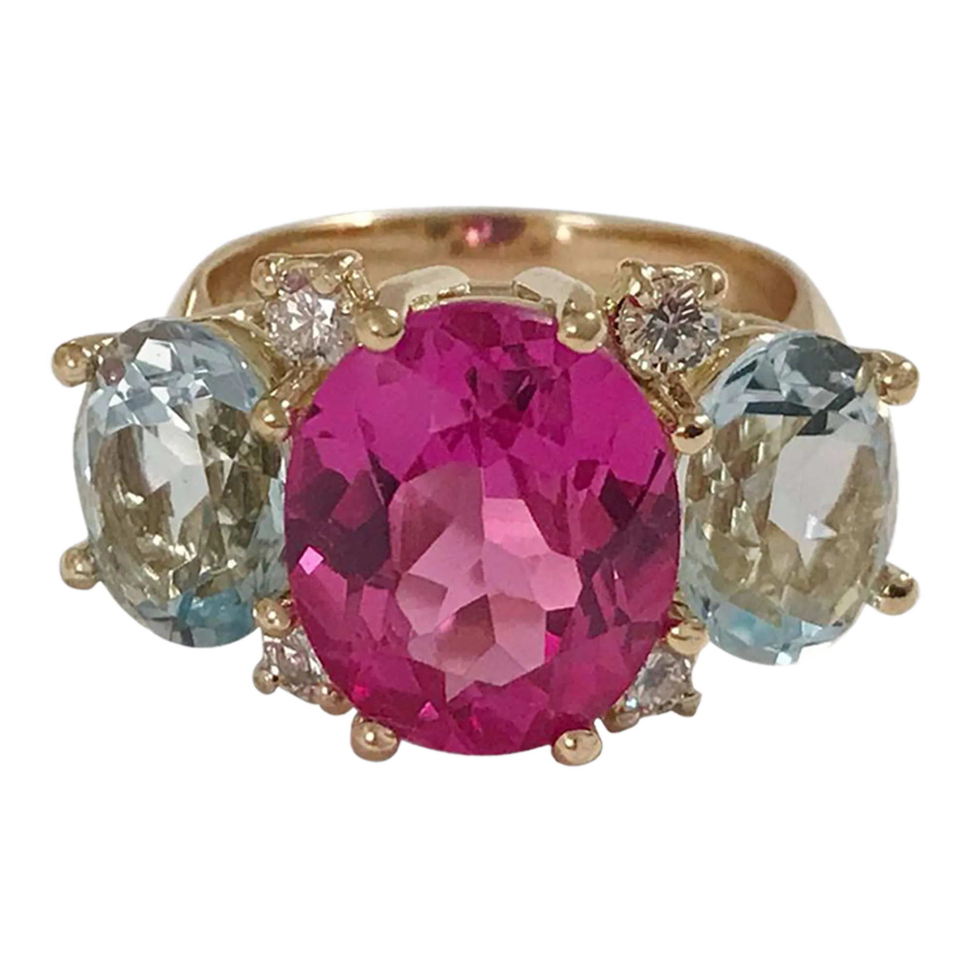 Christina Addison Medium Gum Drop Ring With Pink and Blue Topaz and Diamonds | Chairish