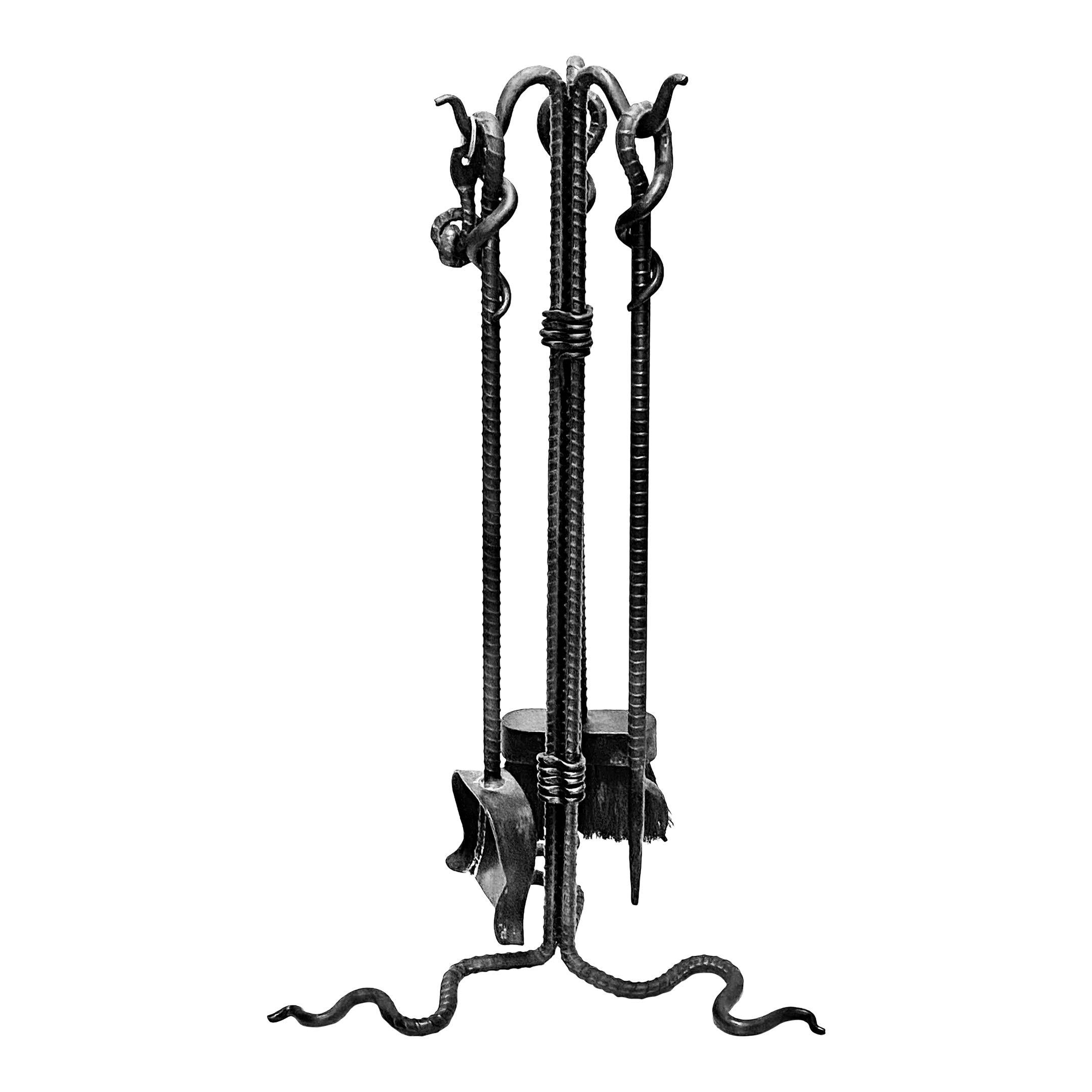 Vintage Hand Forged Iron Rebar Snake Firplace Tool Set- 6 Pieces | Chairish