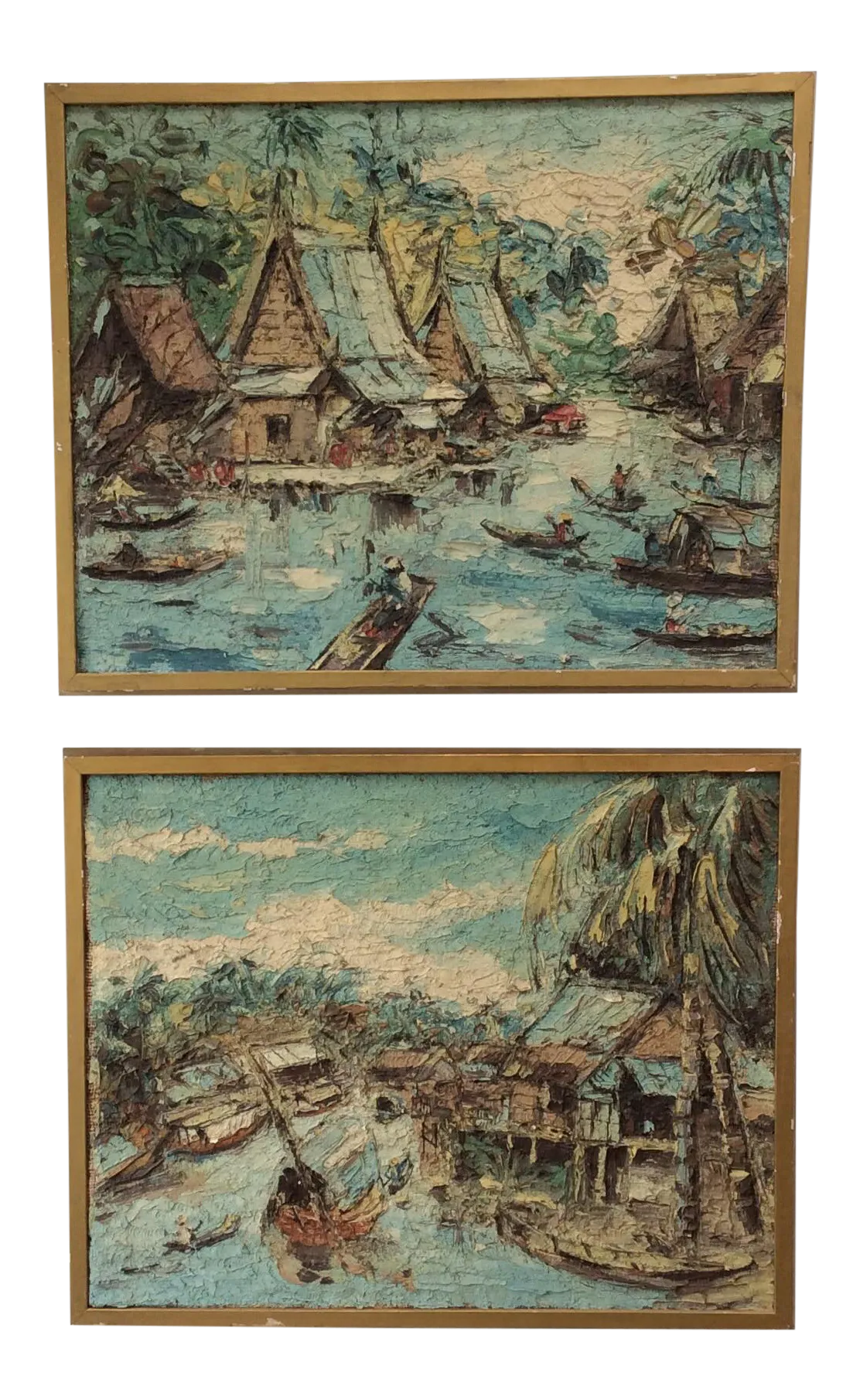 Vintage Southeast Asian Paintings - A Pair | Chairish