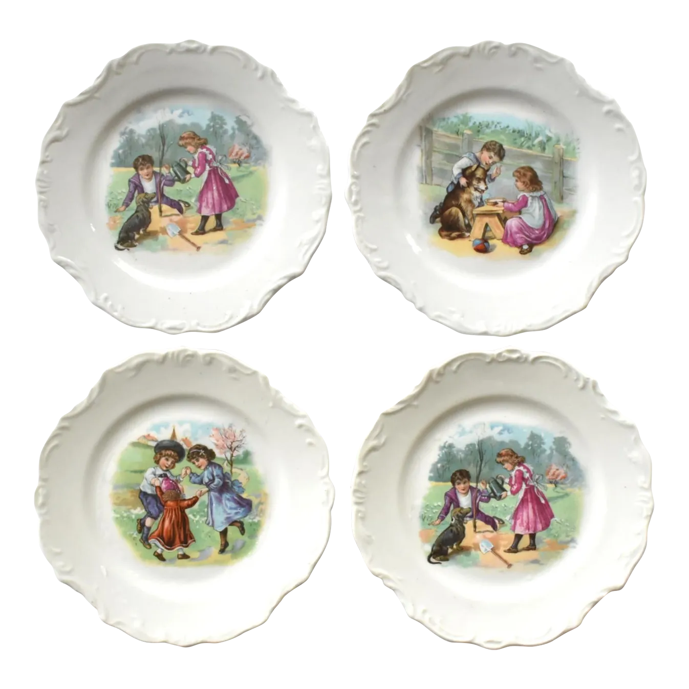 Antique Children's Plates - Set of 4 | Chairish