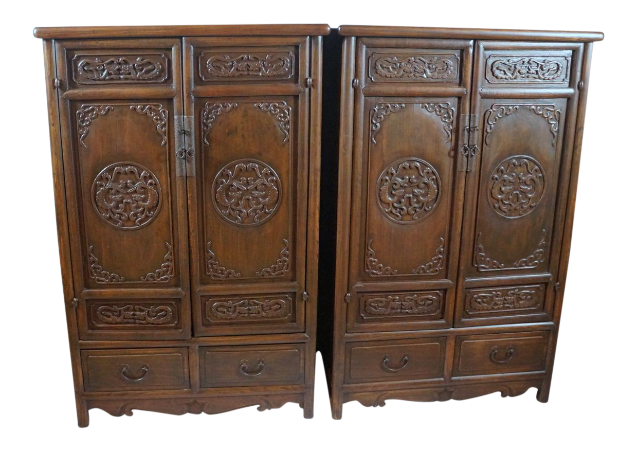 Vintage Ming Dynasty Style Elm Cabinets - a Pair | Chairish