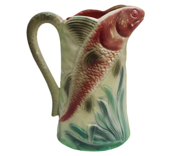 Majolica Fish Pitcher | Chairish