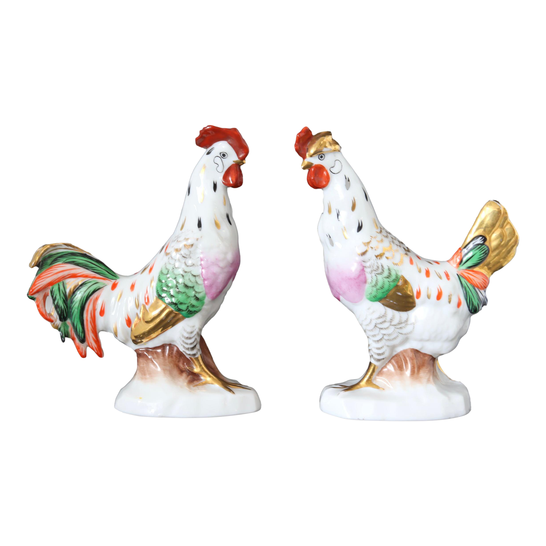 Antique French Porcelain Rooster & Hen | Chairish